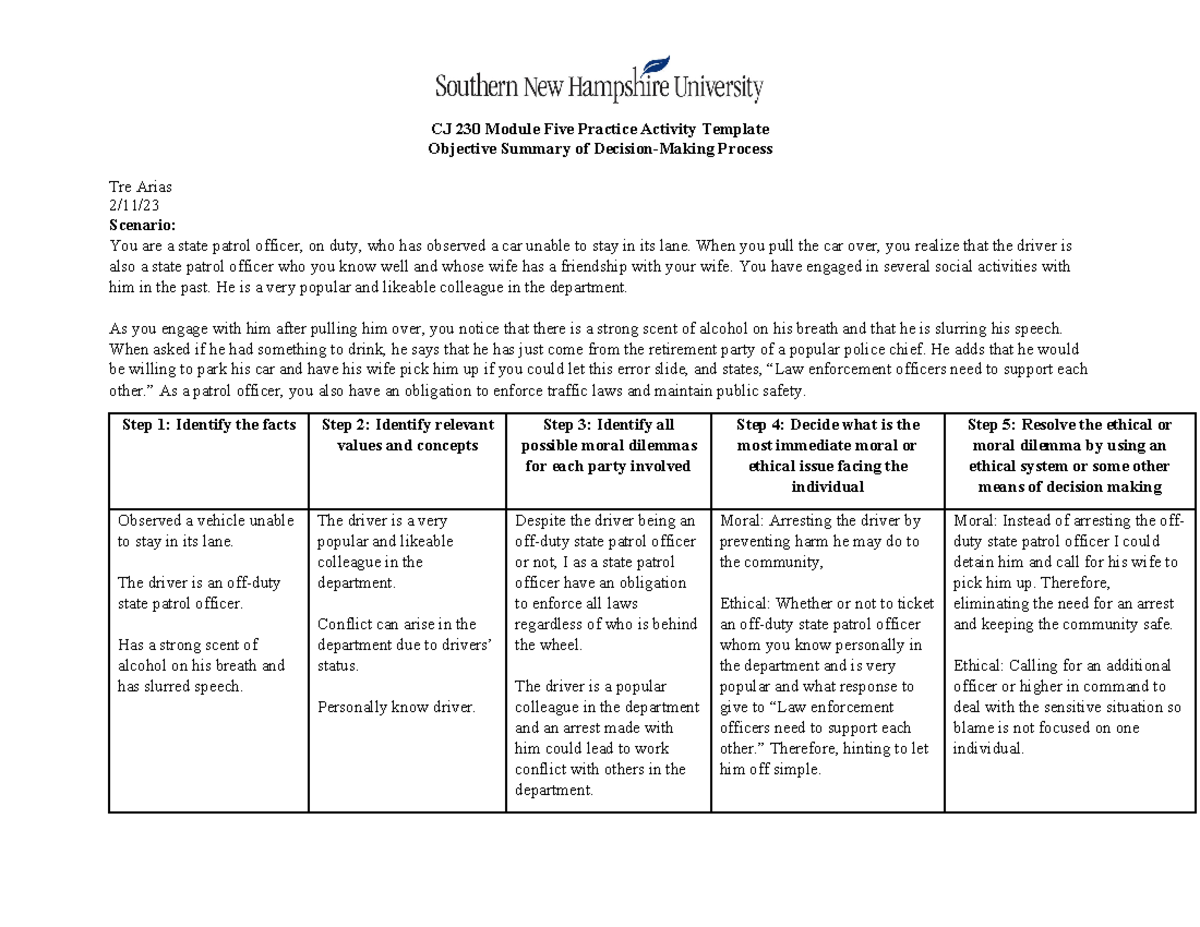 CJ 230 Module Five Practice Activity Template - CJ 230 Module Five ...