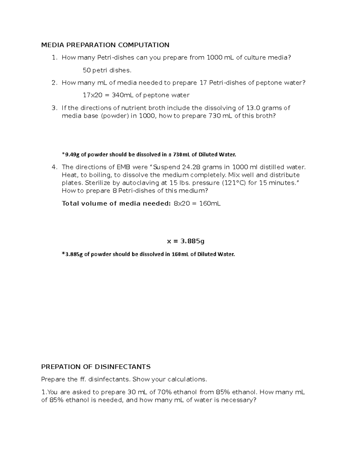 Bacteriology Midterm - Goodluck!!! - MEDIA PREPARATION COMPUTATION How ...