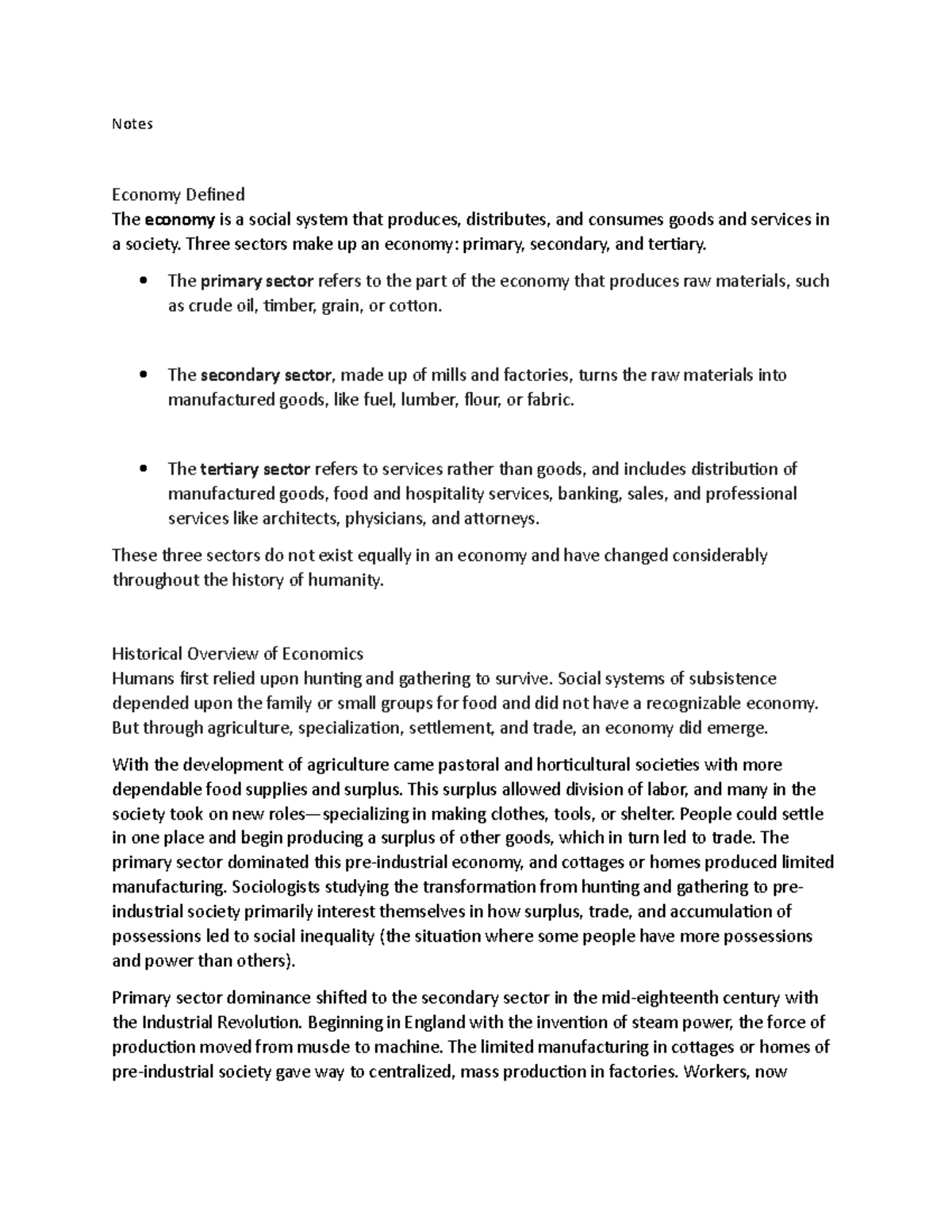 Document 196 - intro to sociology - Notes Economy Defined The economy ...