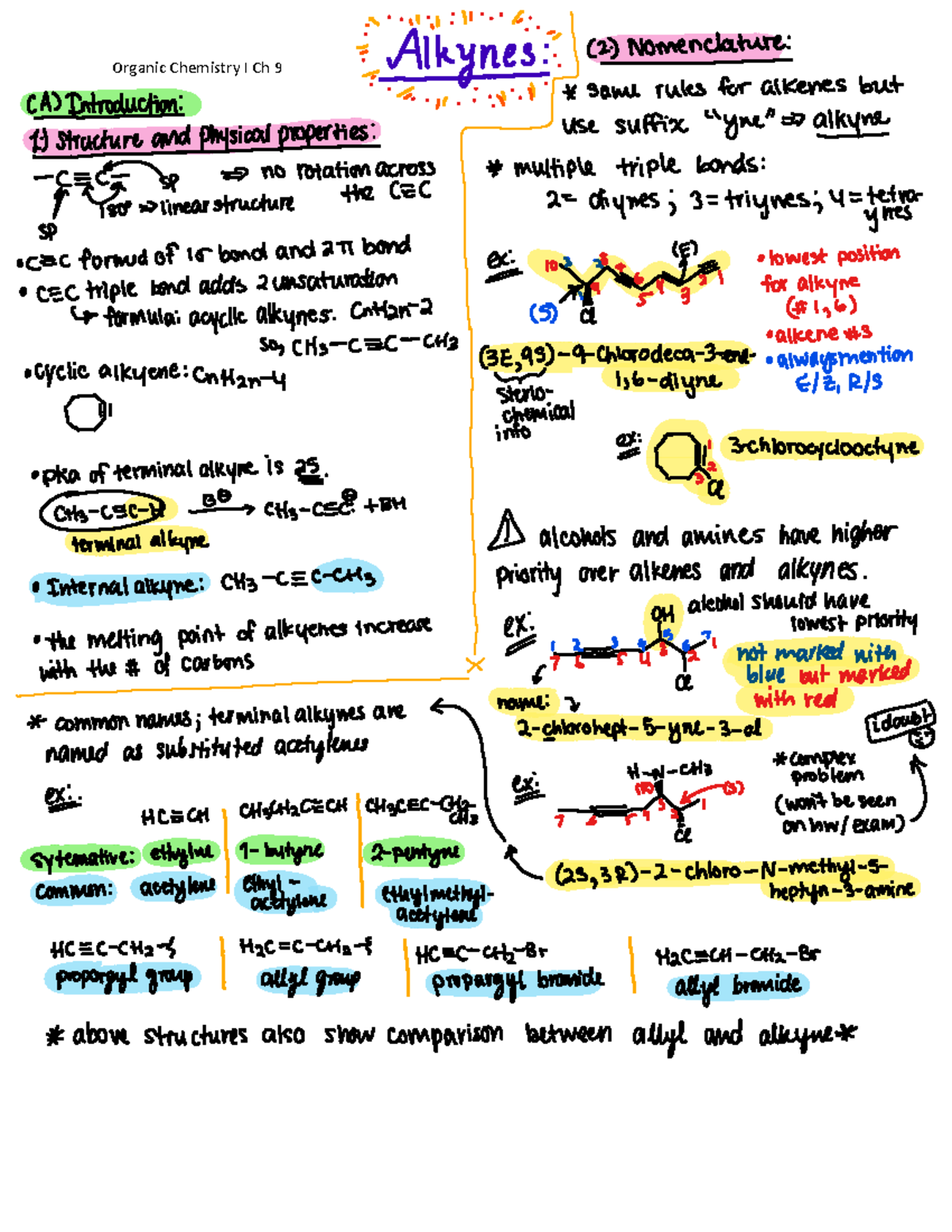 Ch 9 notes - Alkynes (2.) Nomenclature: Organic Chemistry I Ch 9 CA ...