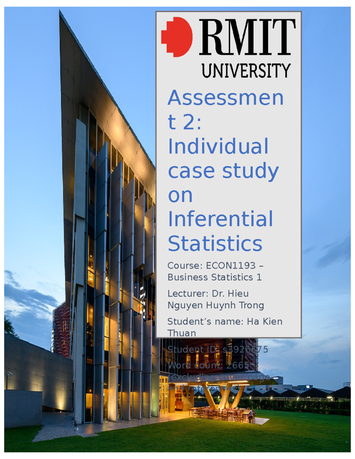 Business Statistics 1 Assignment 2 - Assessmen t 2: Individual case ...