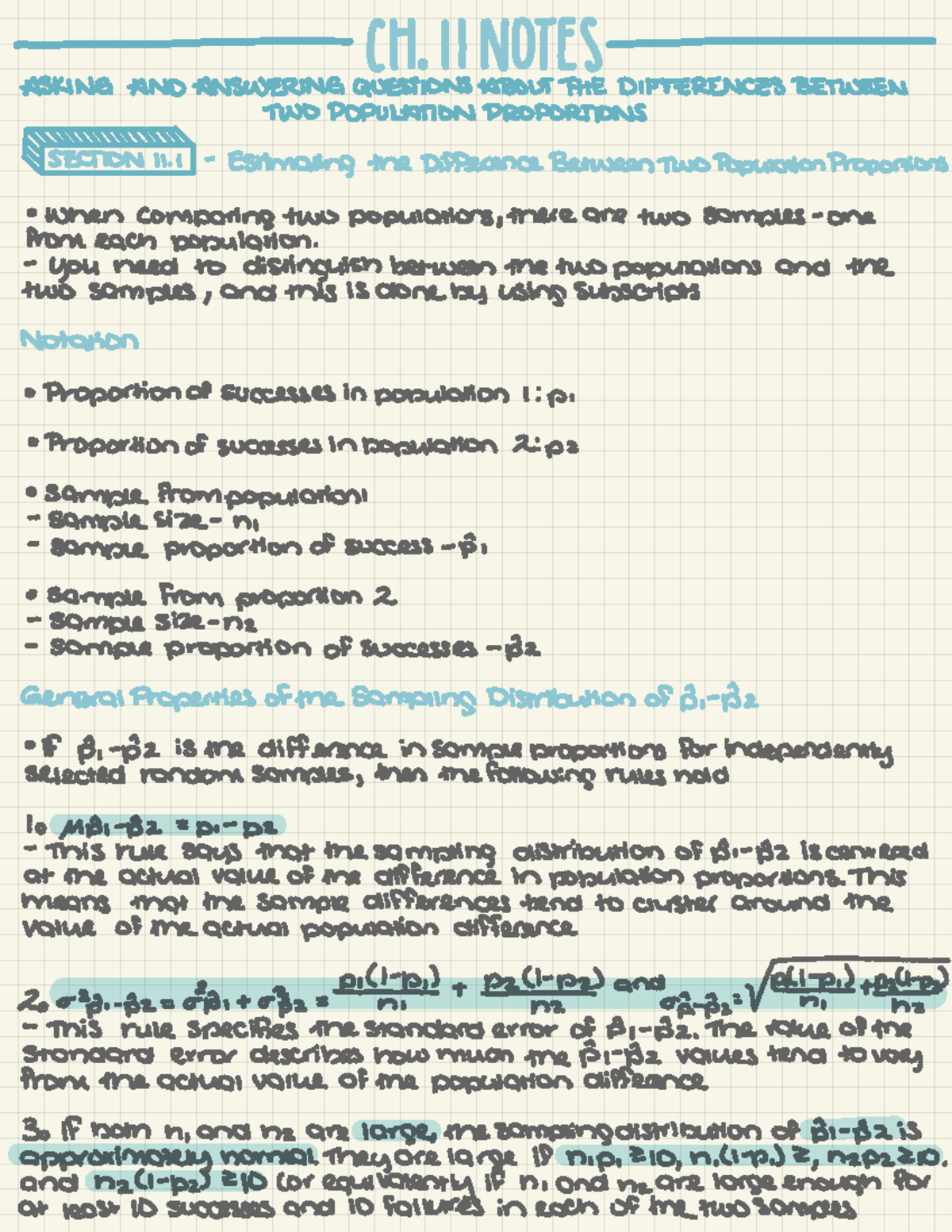 Statistics Ch. 11 Notes - CH. 11 NOTES ASKING AND ANSWERING QUESTIONS ...