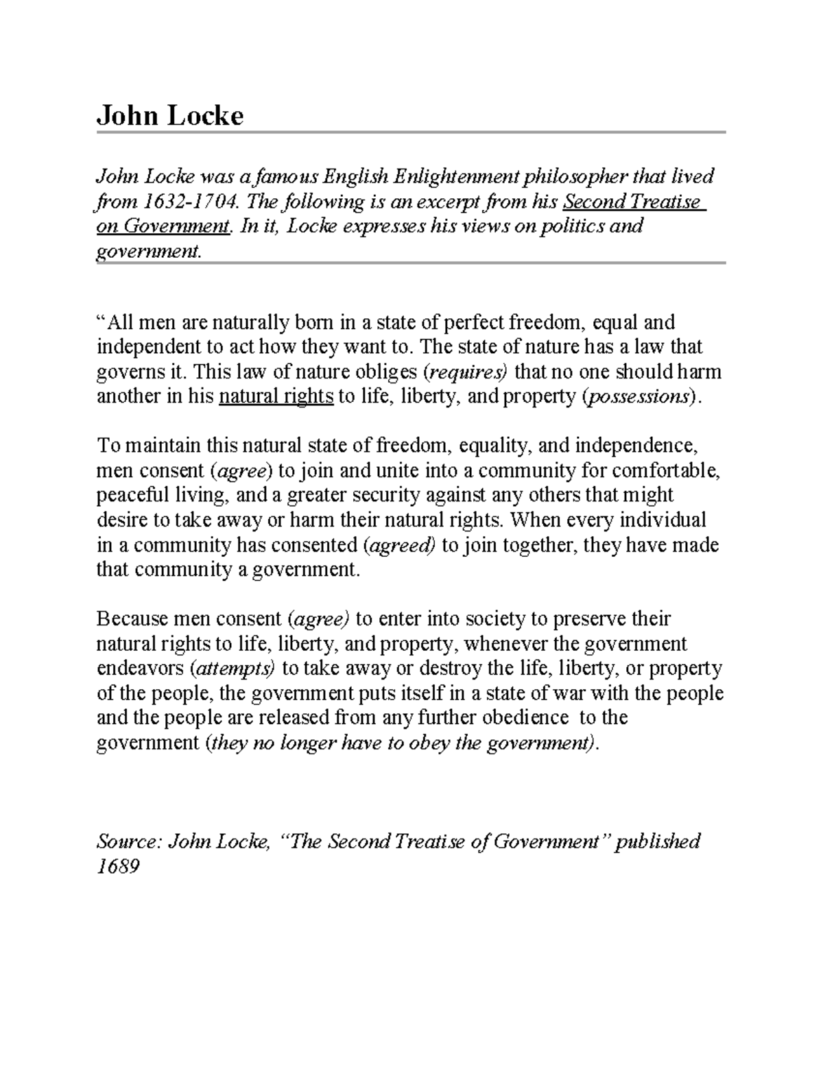Enlightenment thinkers dbq - John Locke John Locke was a famous English ...