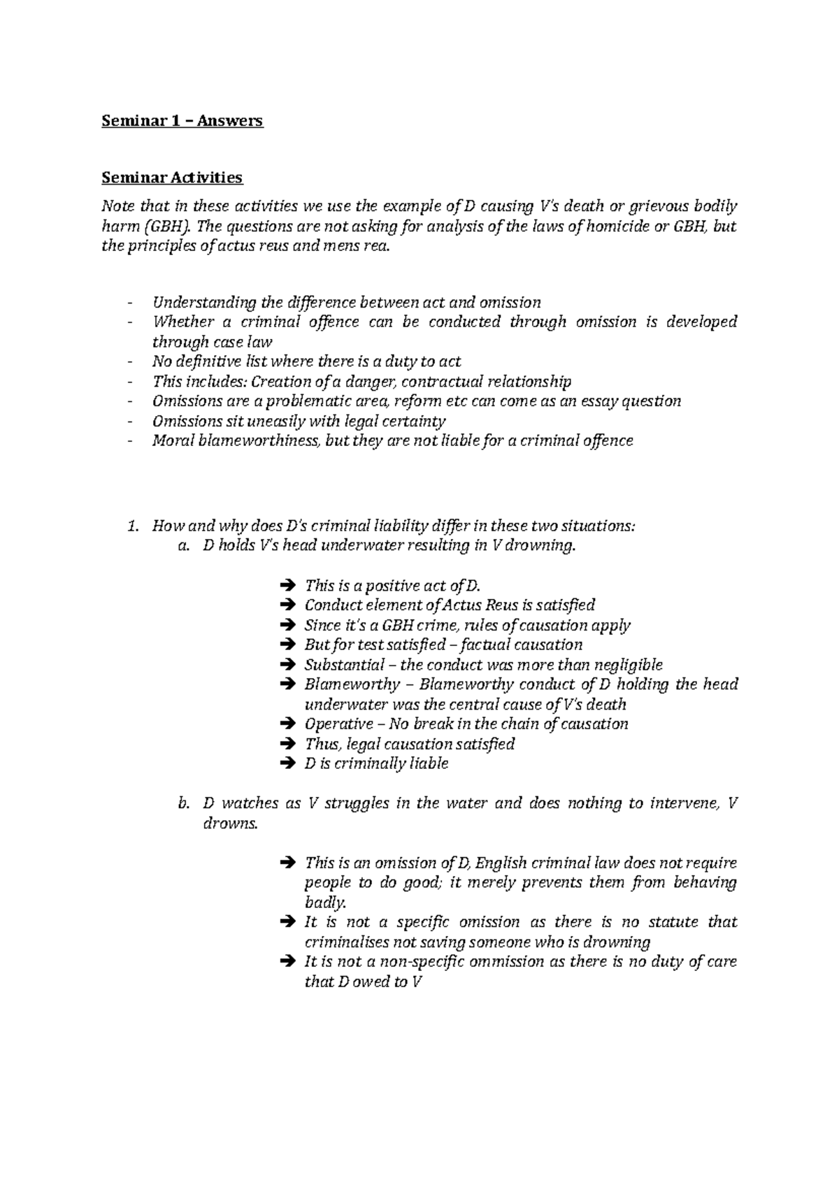 Seminar 1 - Seminar 1 – Answers Seminar Activities Note that in these ...
