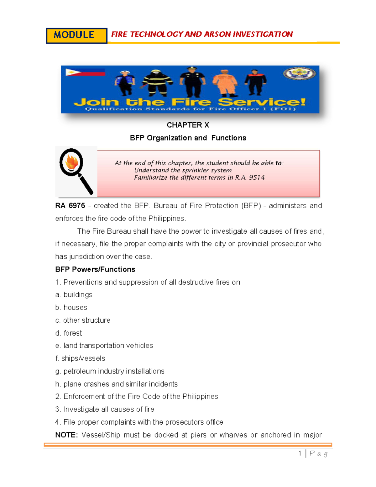 Chapter X BFP Organization AND Functions - 1 | P a g CHAPTER X BFP ...