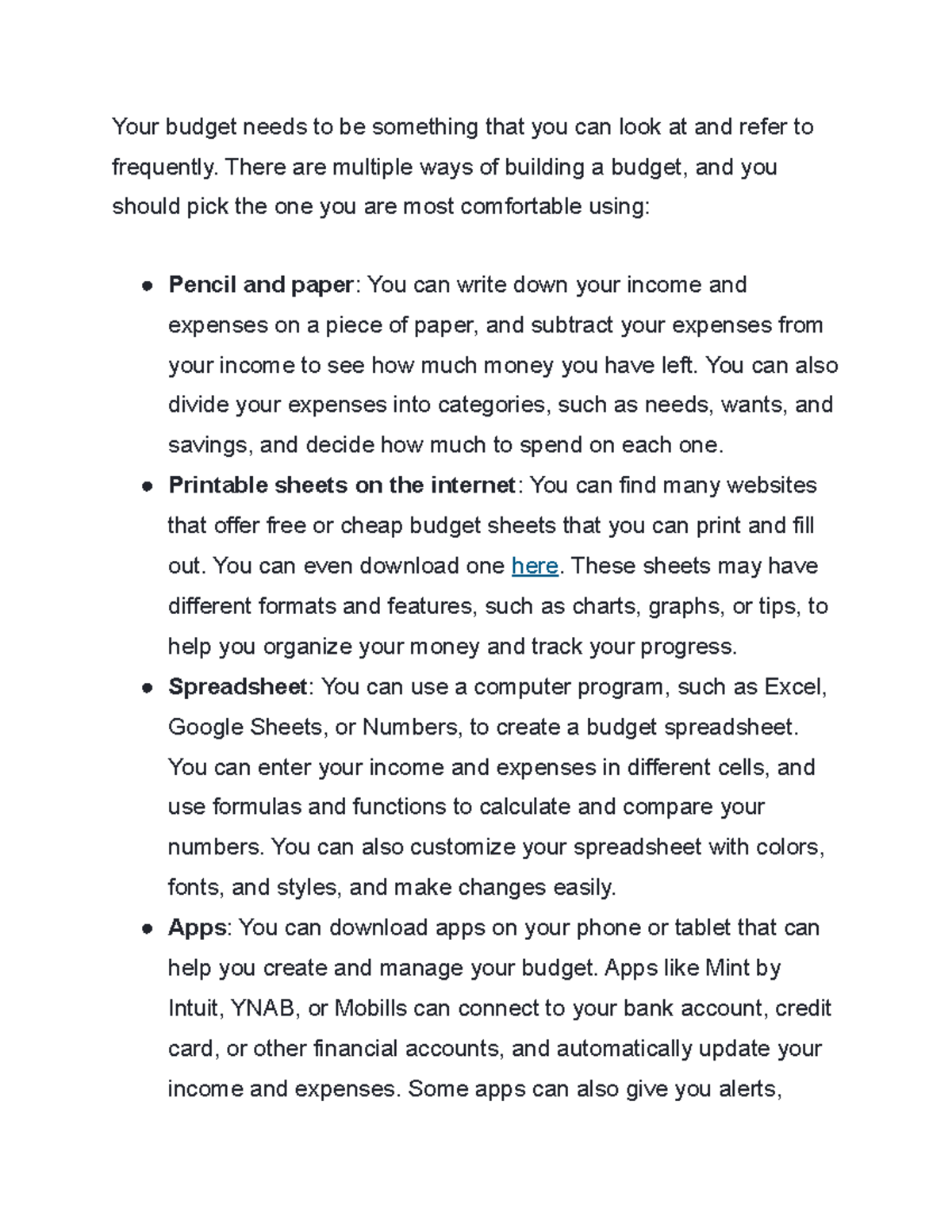 Budget 2 - Your budget needs to be something that you can look at and ...