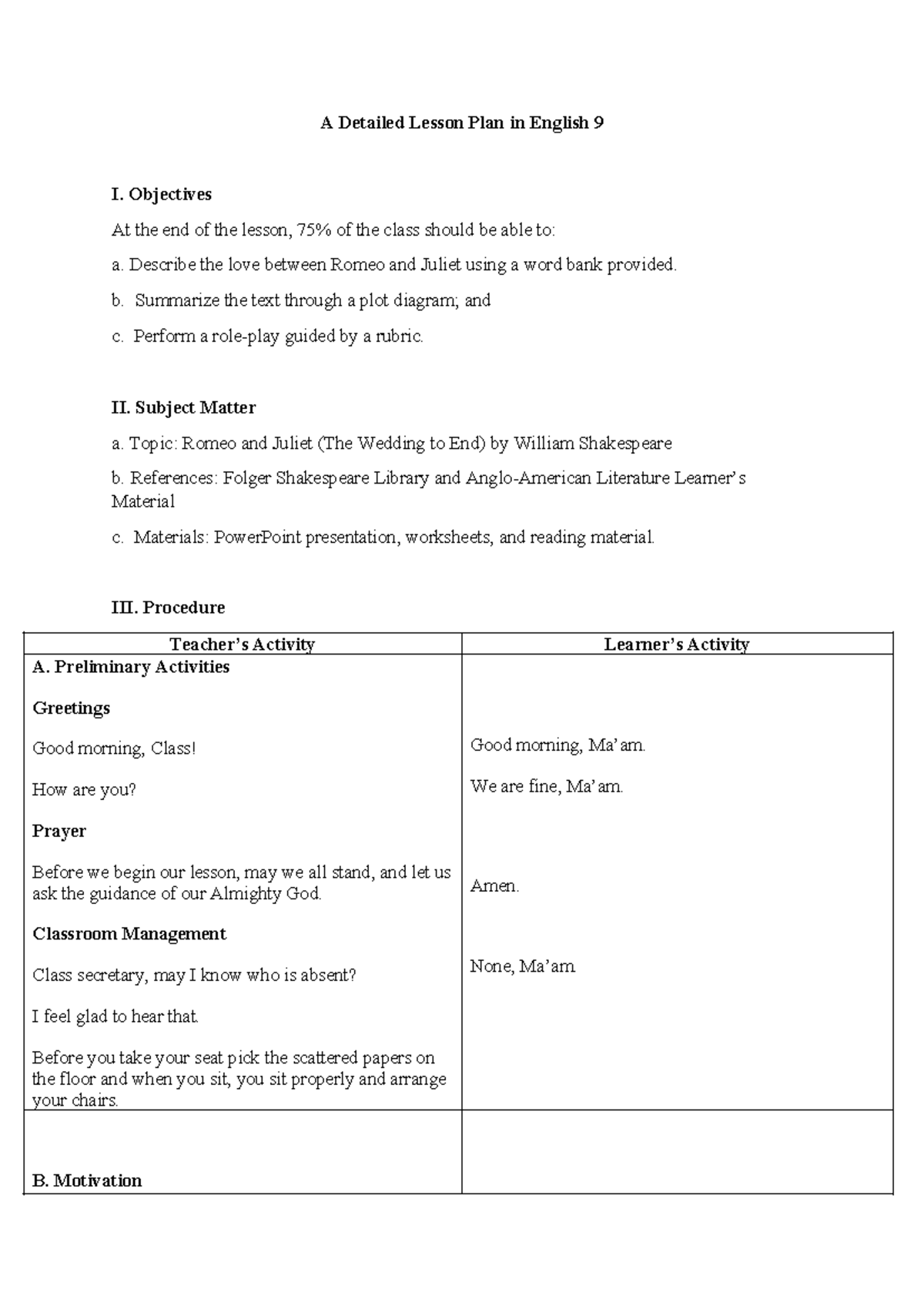 Romeo and juliet (Auto Recovered) - A Detailed Lesson Plan in English 9 ...