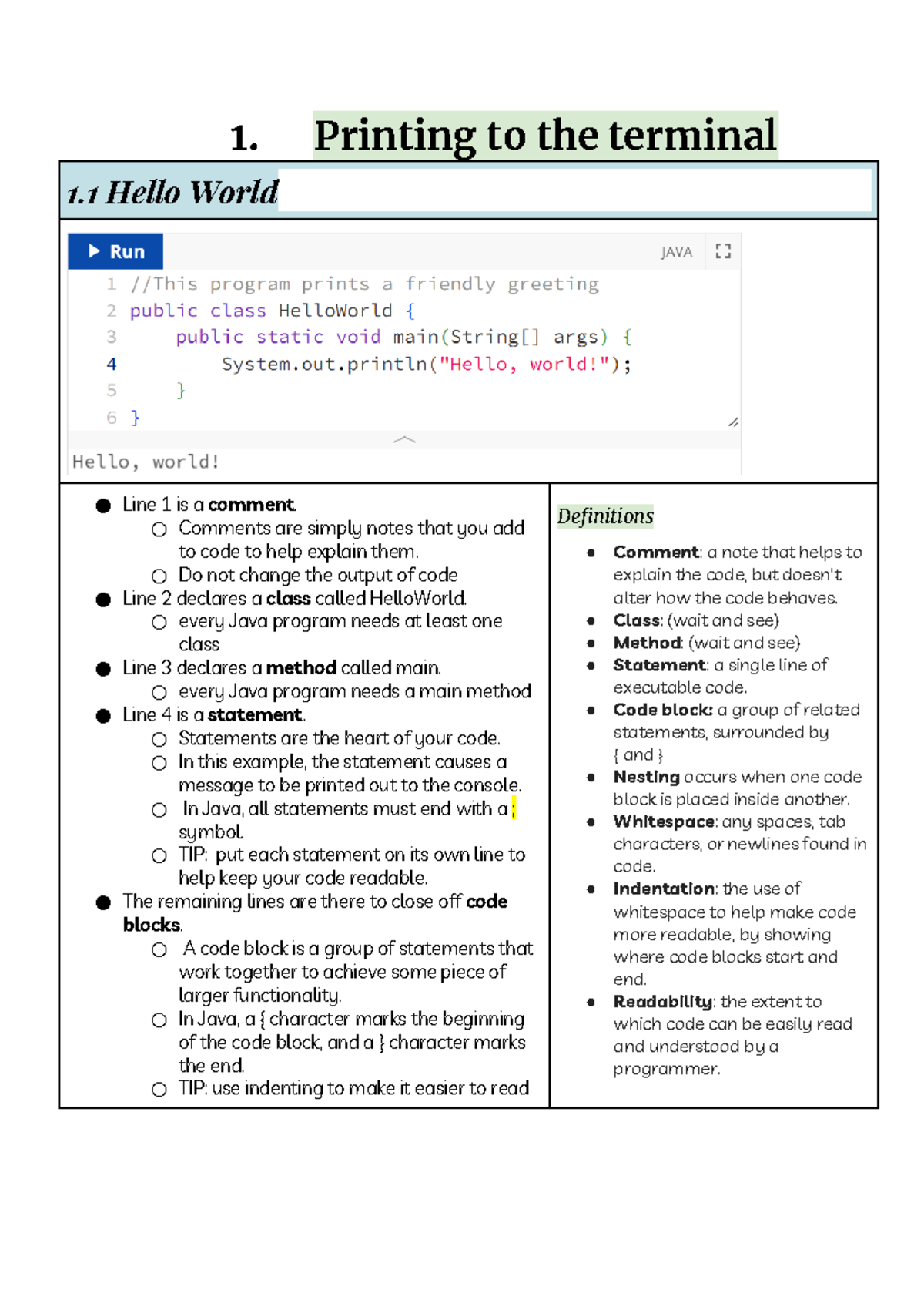 Week 1.1 - Programming Fundamentals - 1. Printing to the terminal 1 ...