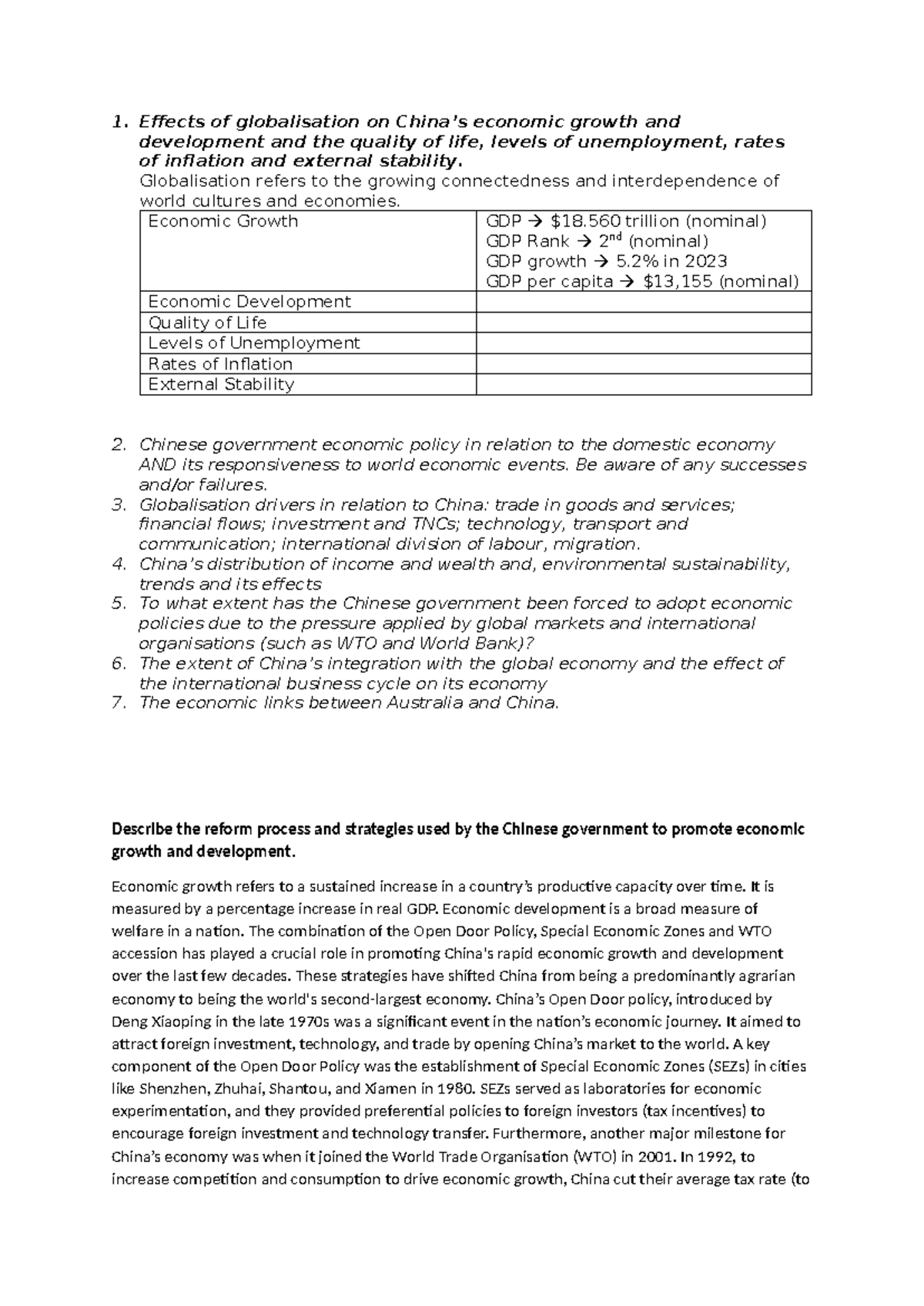 China Case Study - Effects of globalisation on China’s economic growth ...