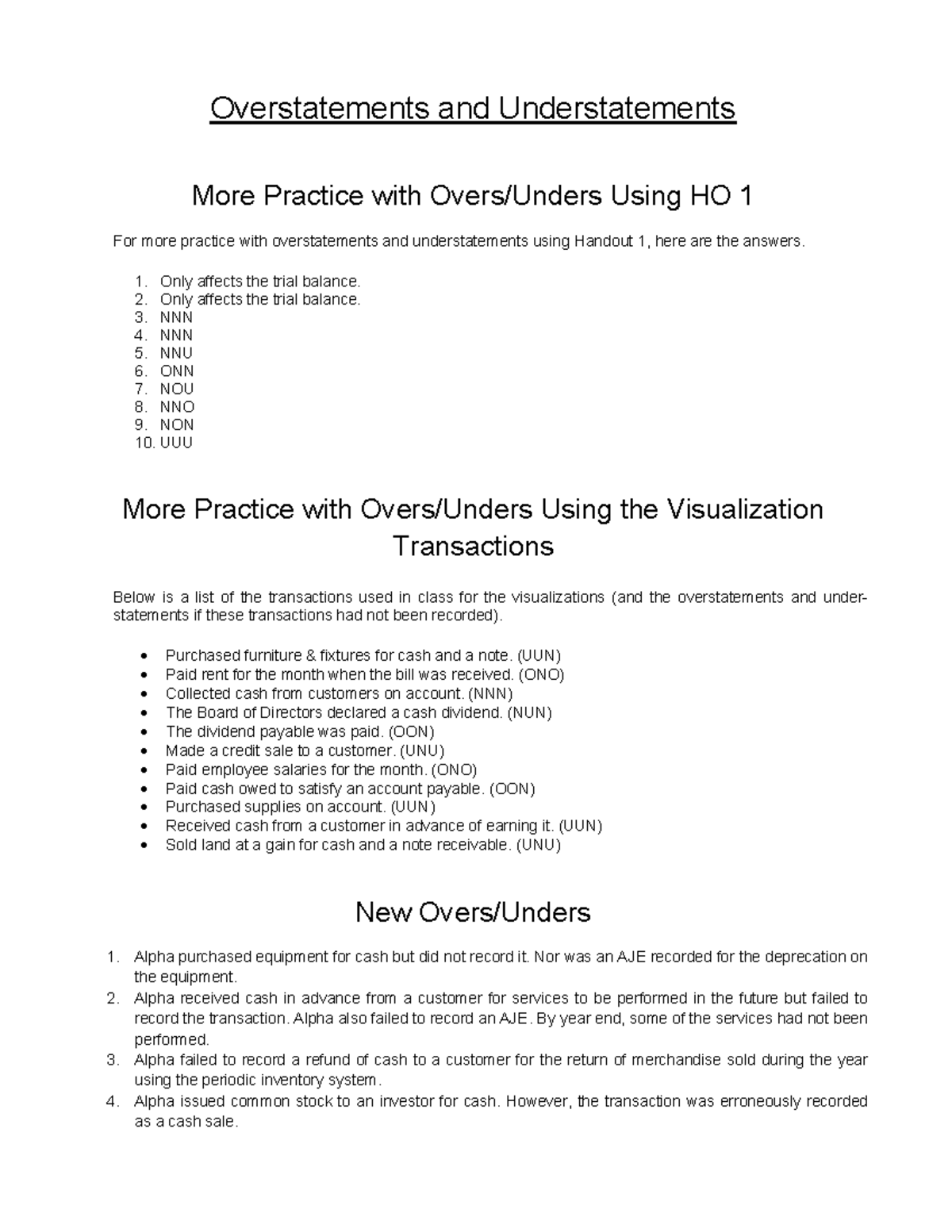 Additional practice oversunders - Overstatements and Understatements ...