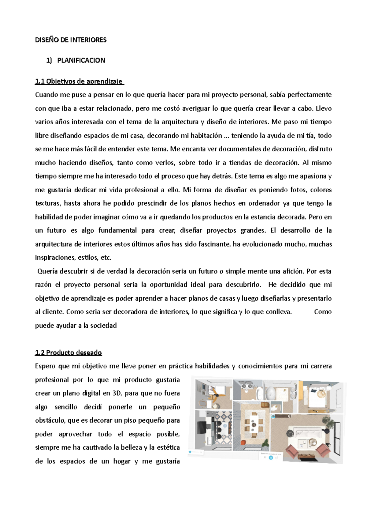 Proyecto personal del PAI - DISEÑO DE INTERIORES 1) PLANIFICACION 1 ...