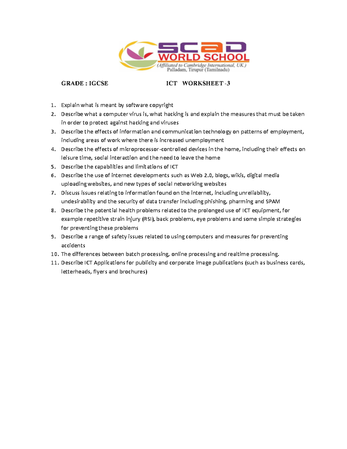 G9&10 ICT W3 - revision Notes - GRADE : IGCSE ICT WORKSHEET - 3 Explain ...