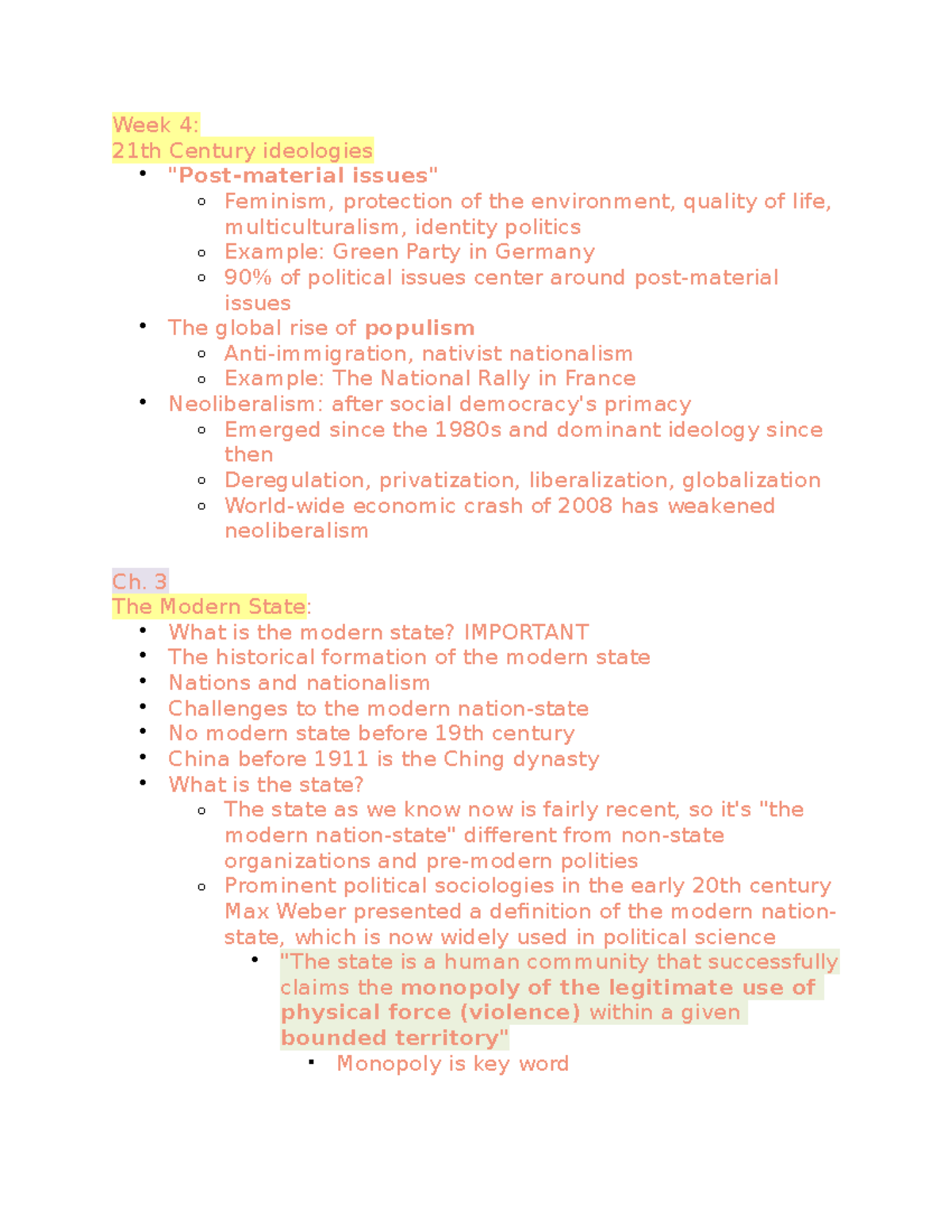 Week 4 with Prof Kim - Week 4: 21th Century ideologies "Post-material issues" o - Studocu