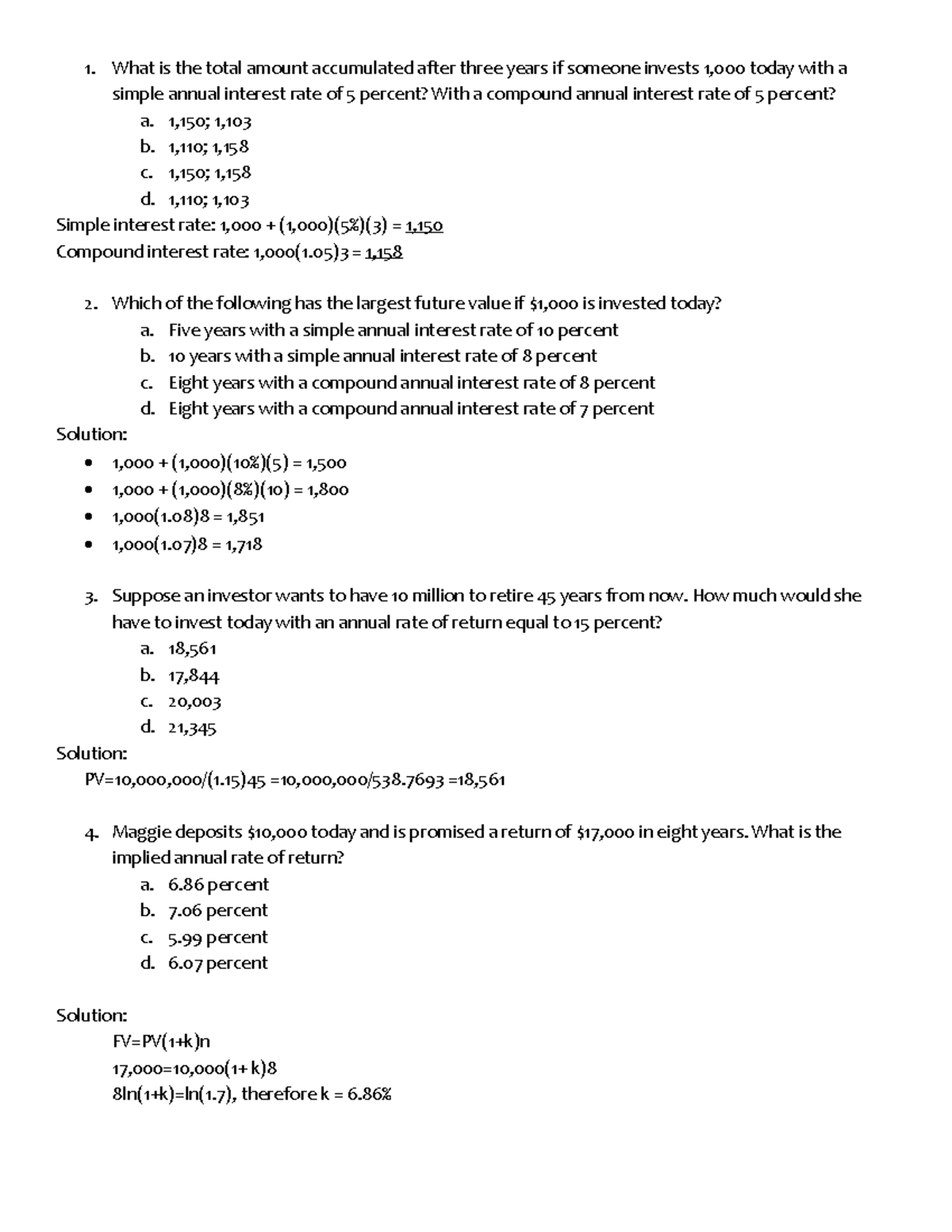 TVM Solution - Review questions on Time value of money - What is the ...