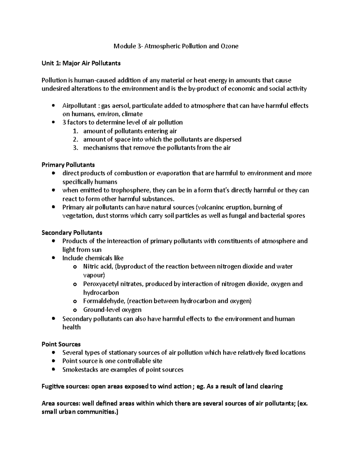 Envirosci module notesz - Module 3- Atmospheric Pollution and Ozone ...