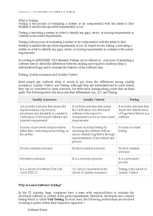 Lecture 4 - Software testing and quality assurance notes - Lecture 4 ...