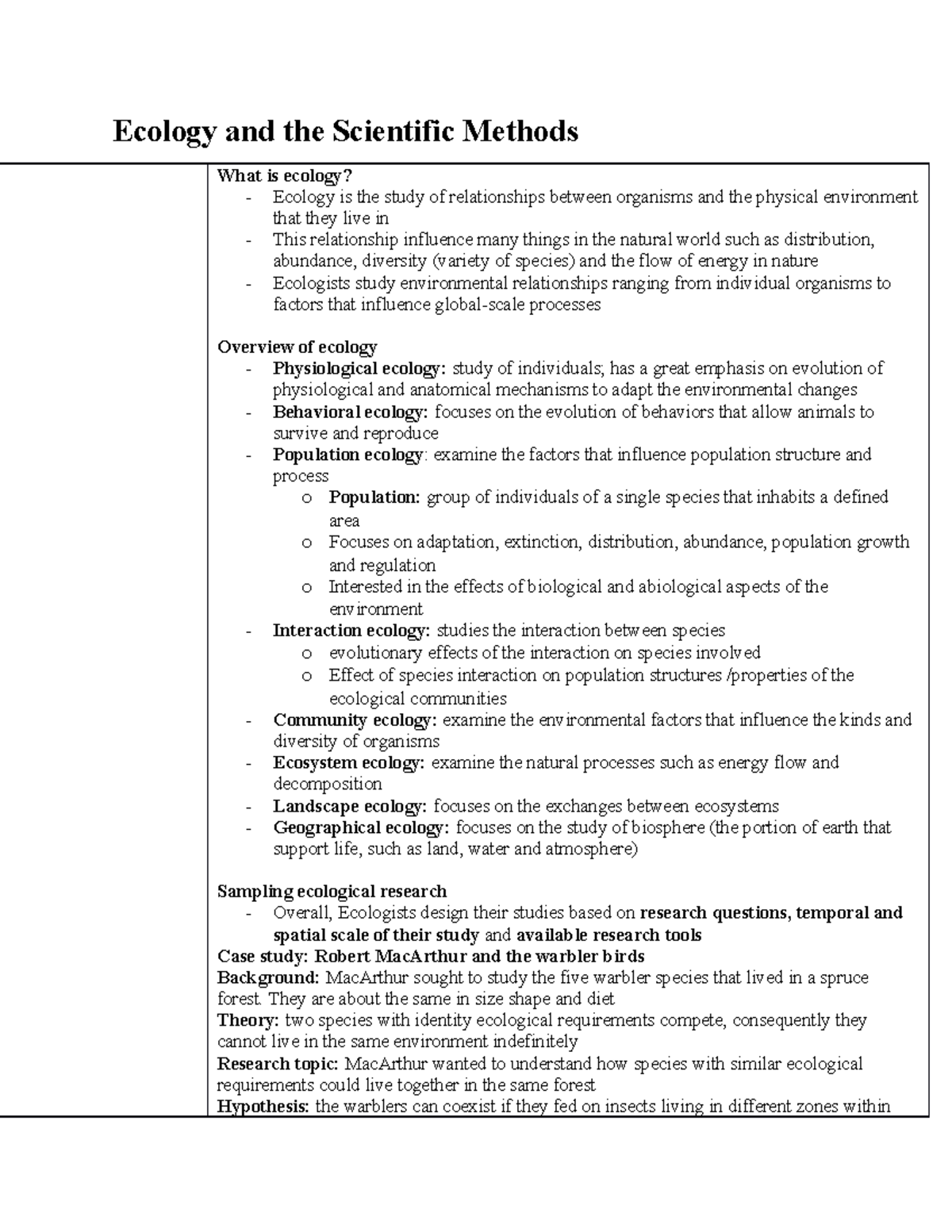 Unit 1 Ecology and the Scientific Method - Ecology and the Scientific ...