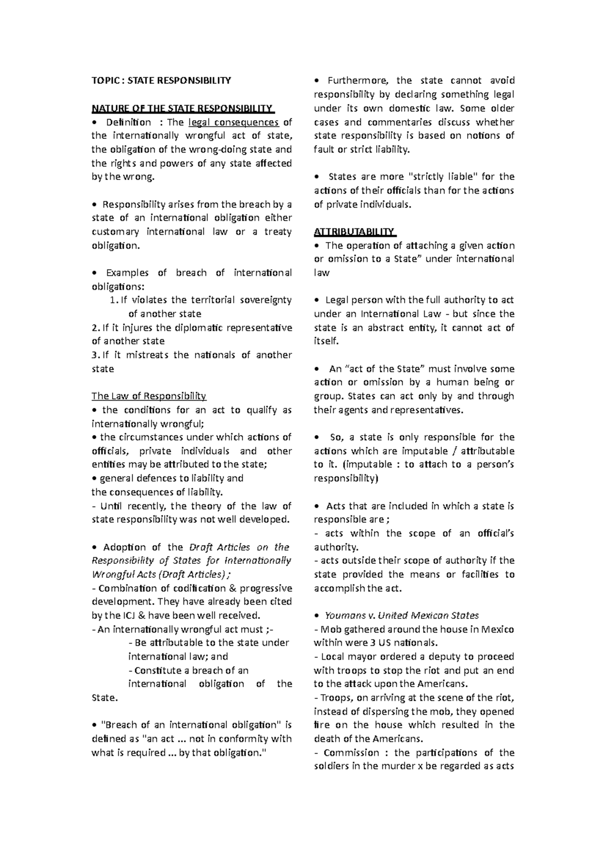 PIL State Responsibilitydocx - TOPIC : STATE RESPONSIBILITY NATURE OF THE STATE RESPONSIBILITY ...