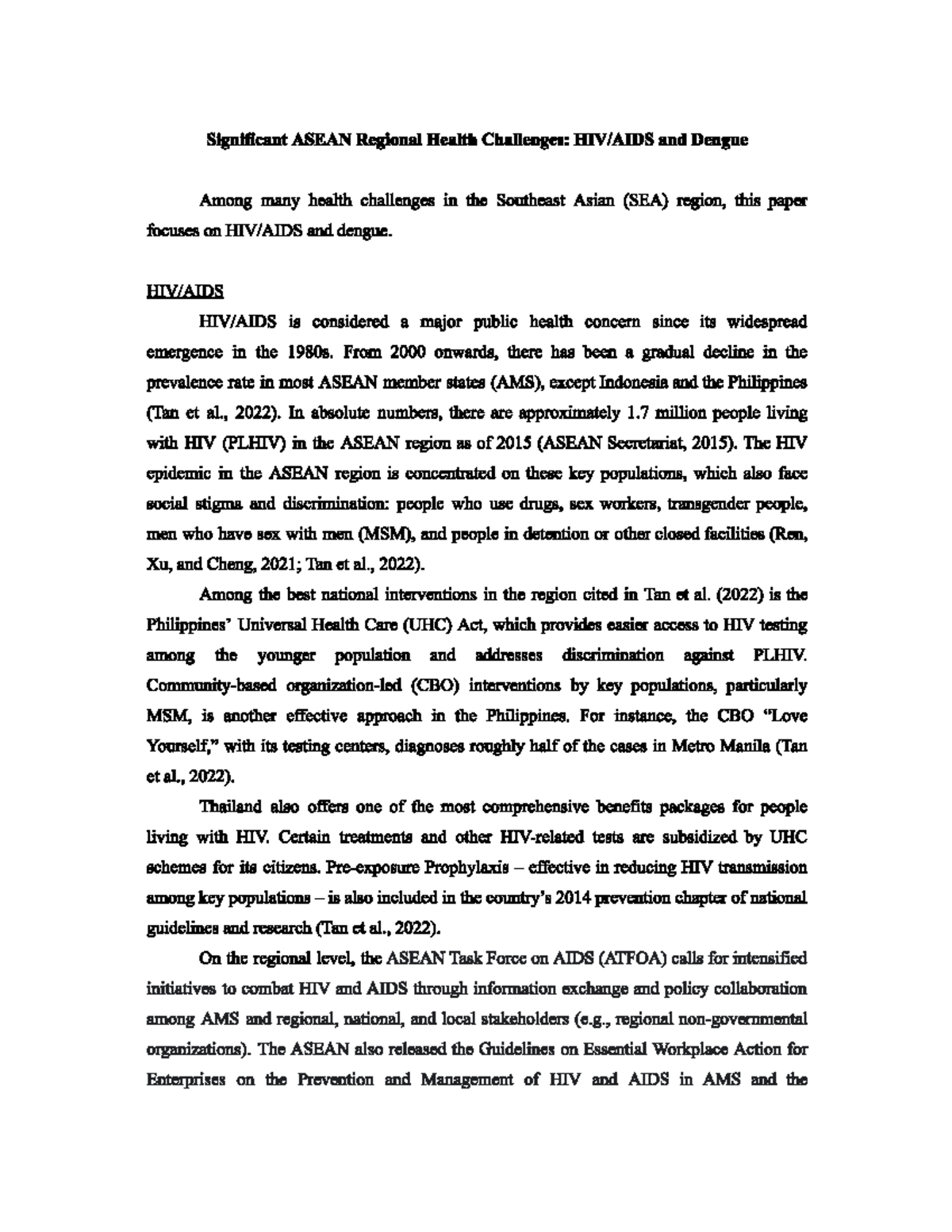 SEAS103i Essay on Asean Health Challenges HIV-AIDS and Dengue ...