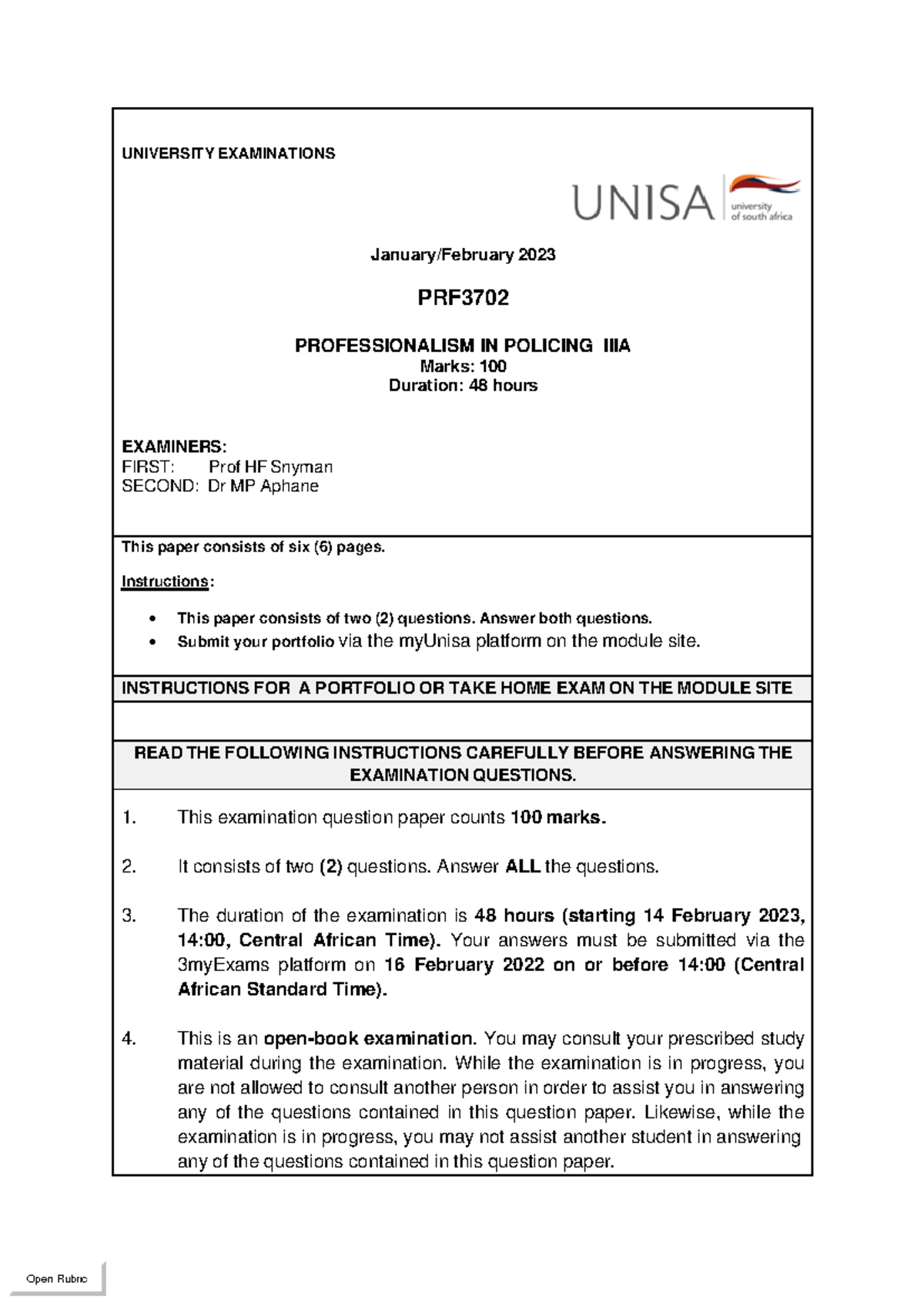 PRF3702 supplementary examination - UNIVERSITY EXAMINATIONS January ...