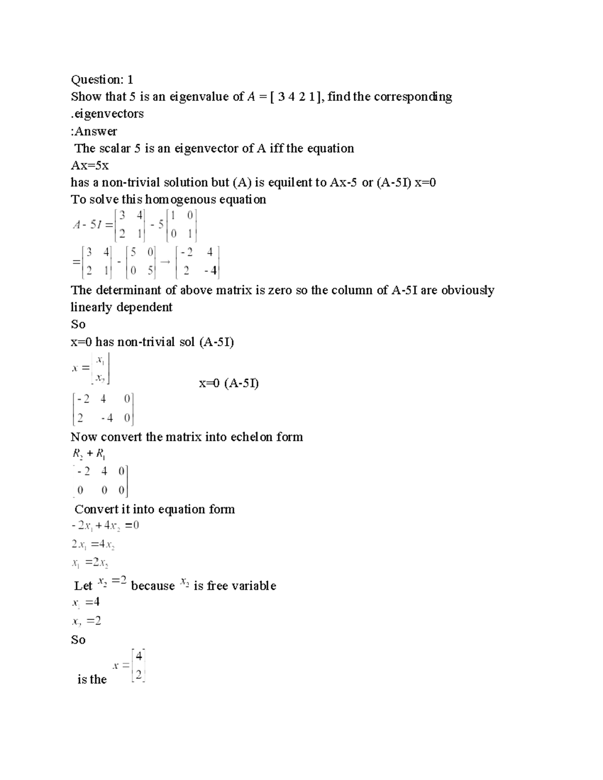 linear algebra MTH 501 Assignment solution - Question: 1 Show that 5 is ...