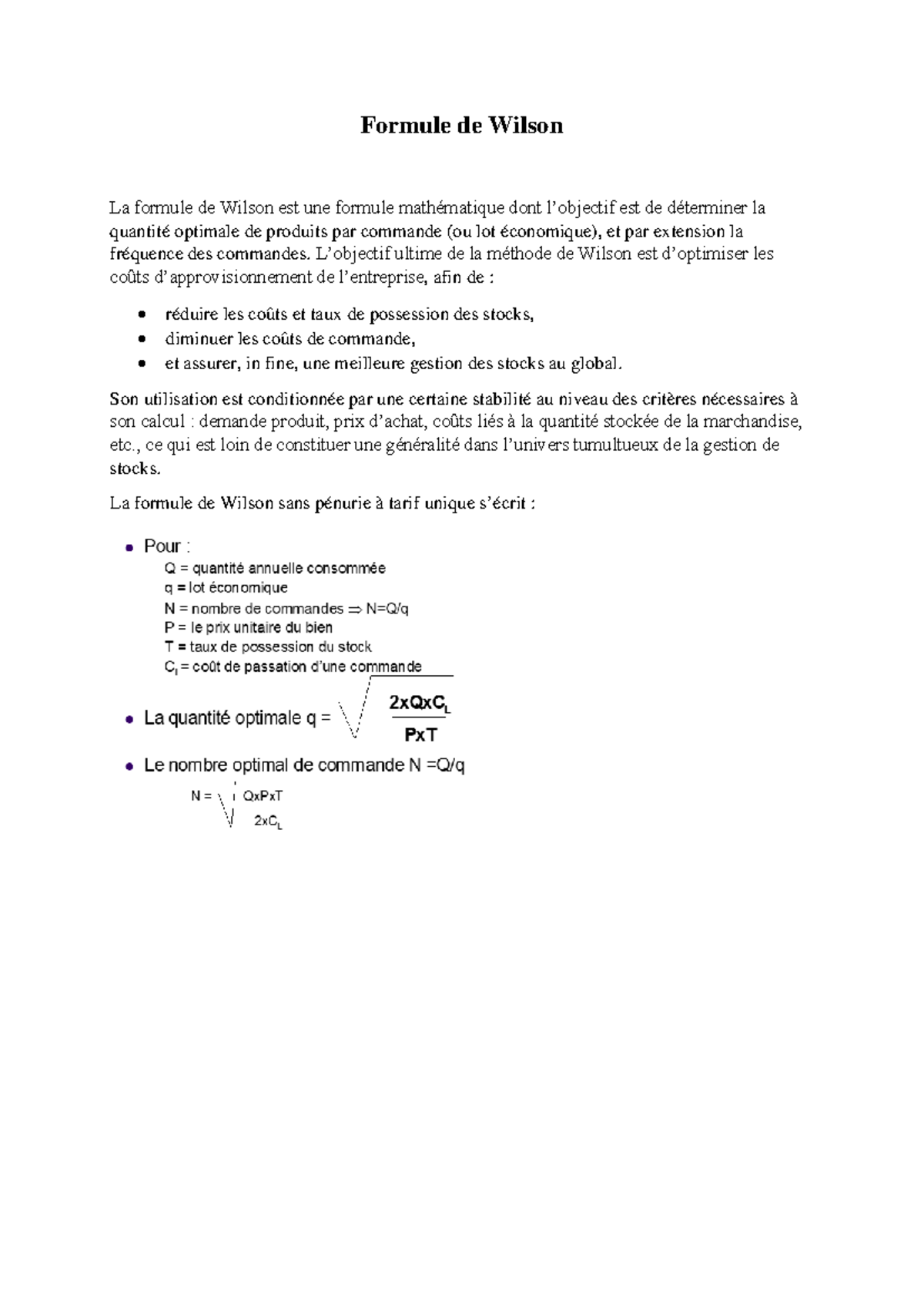 Formule de Wilson - cours word - Formule de Wilson La formule de Wilson ...