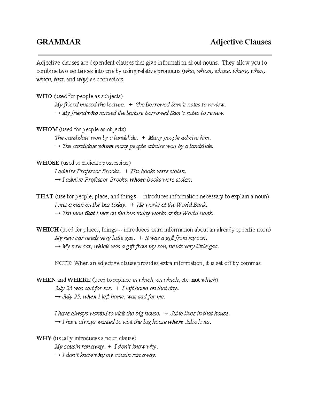 Adjective-Clauses - Adjectice-Clauses for structure - GRAMMAR Adjective ...