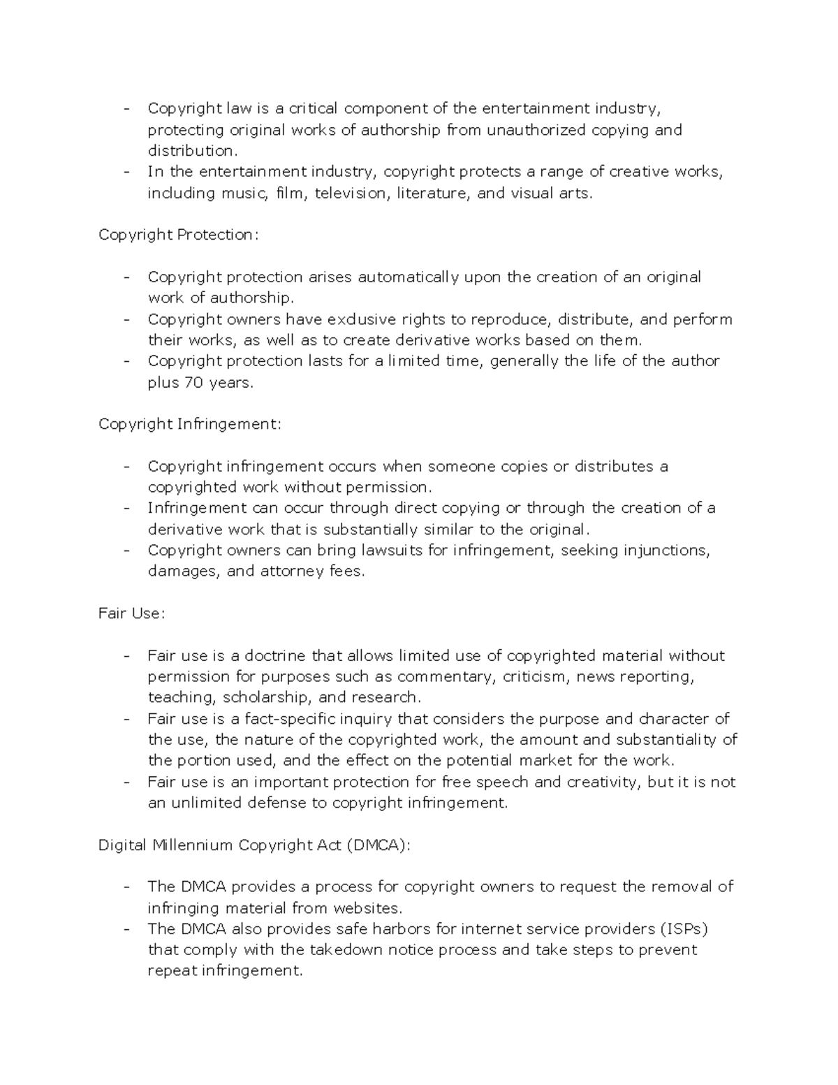 Entertainment Copyright Law Unit 1 Notes - Copyright law is a critical ...