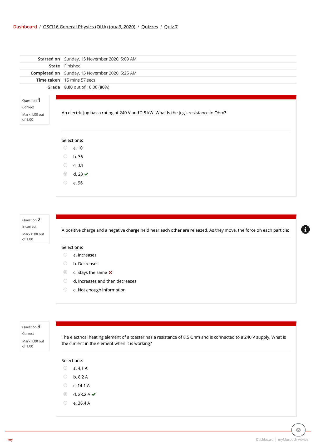 Quiz 7 b Attempt review - Quiz 7 Questions - / Question 1 Correct Mark ...