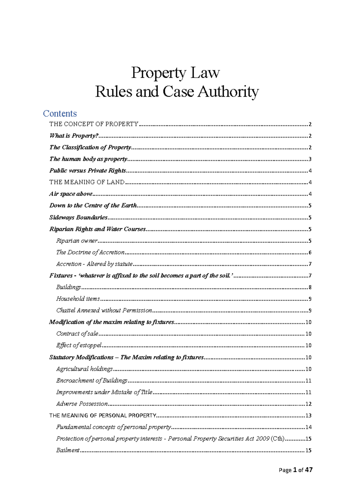 Rules and Case authority for exam - Property Law Rules and Case ...