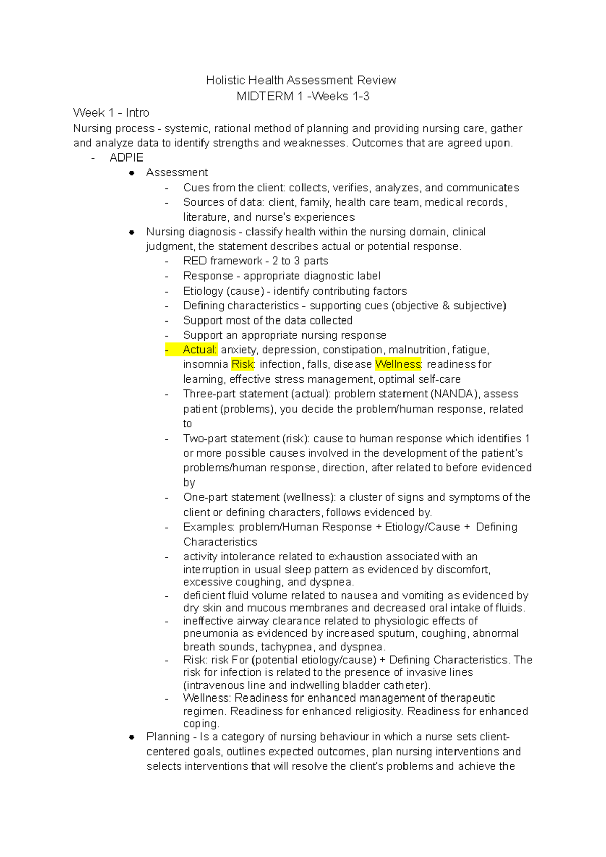 1st year - Holistic Health Assessment - Review - Holistic Health ...