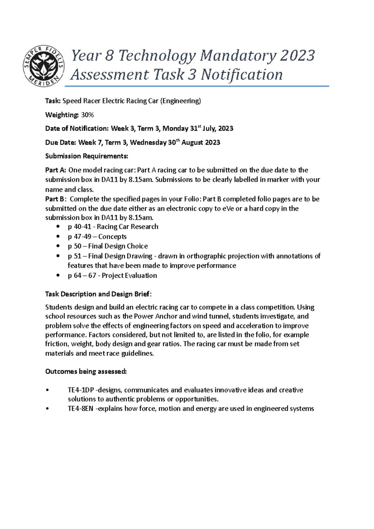 Year 8 Engineering Assignment - Year 8 Technology Mandatory 2023 ...