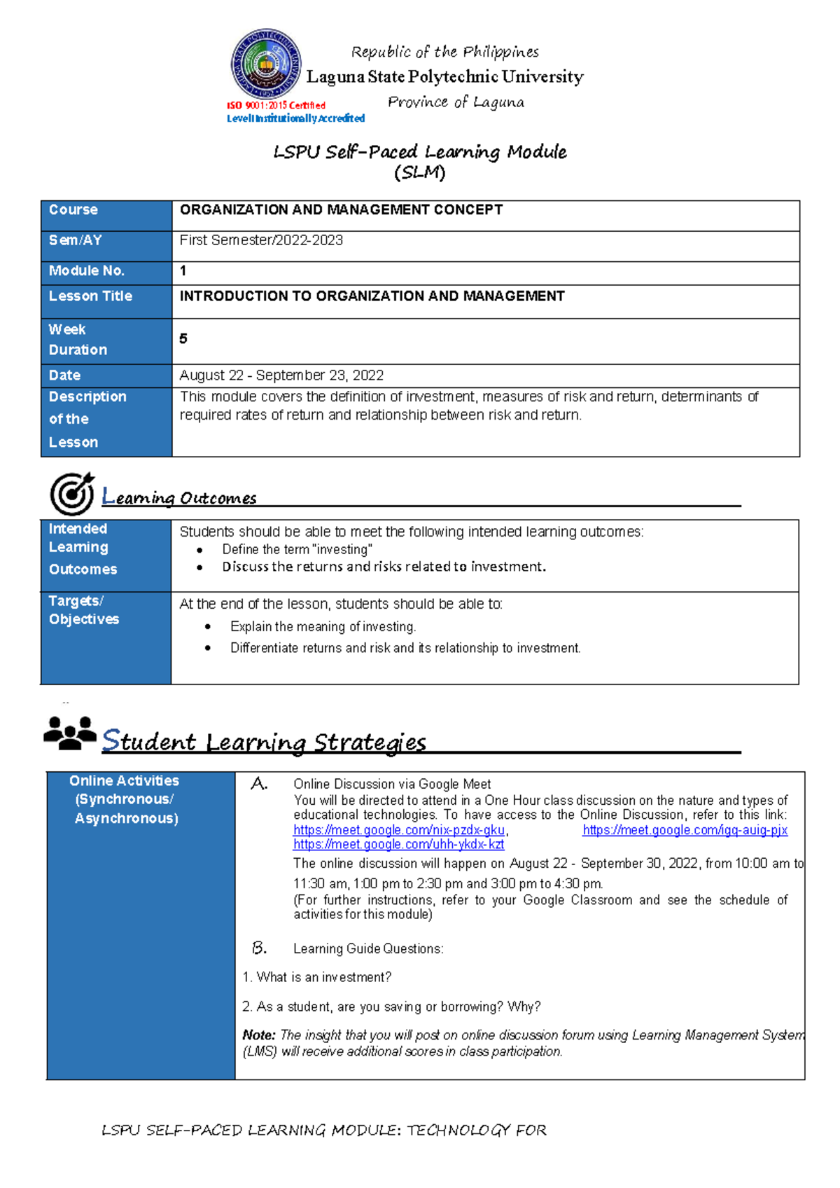 Module 1 Investment Portfolio - Laguna State Polytechnic University I S ...