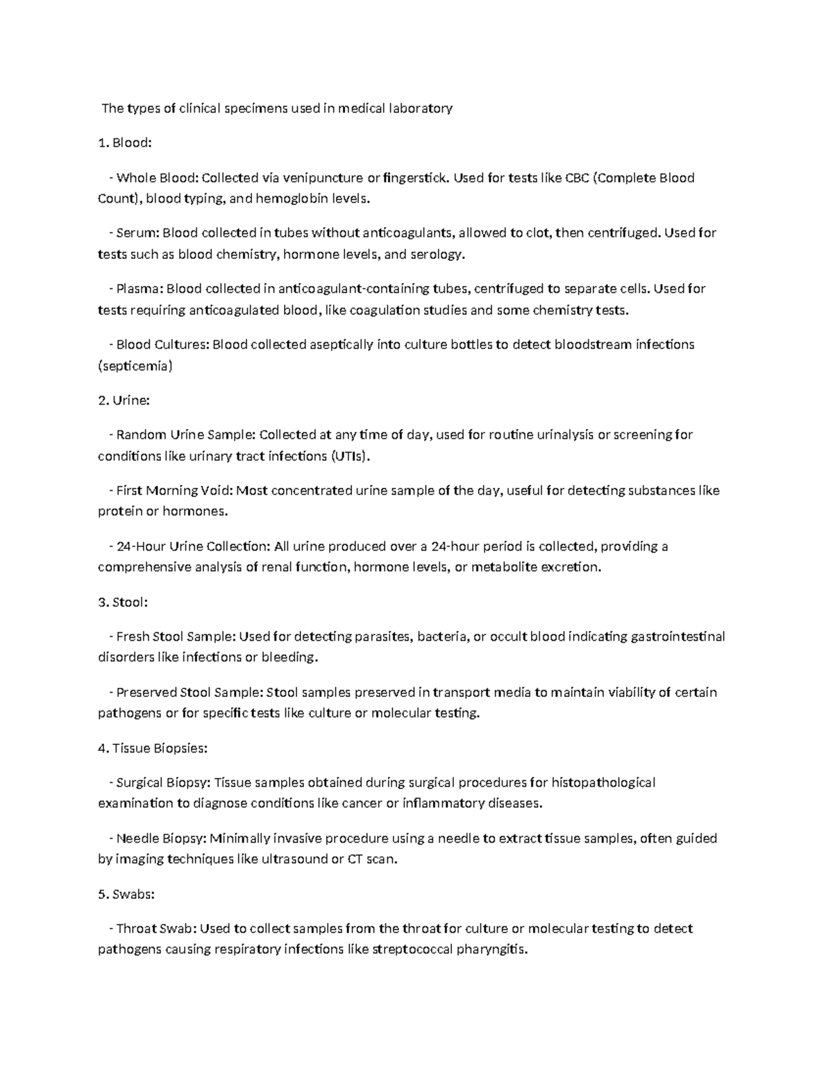 Clinical Specimens in a laboratory - The types of clinical specimens ...
