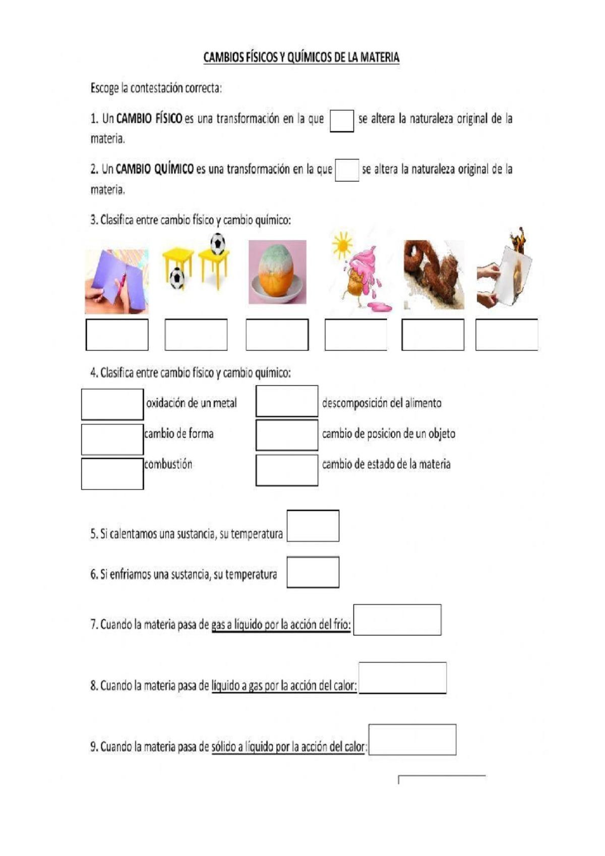 Ficha de trabajo cambios quimicos - CAMBIOS FÍSICOS Y QUÍMICOS DE LA ...