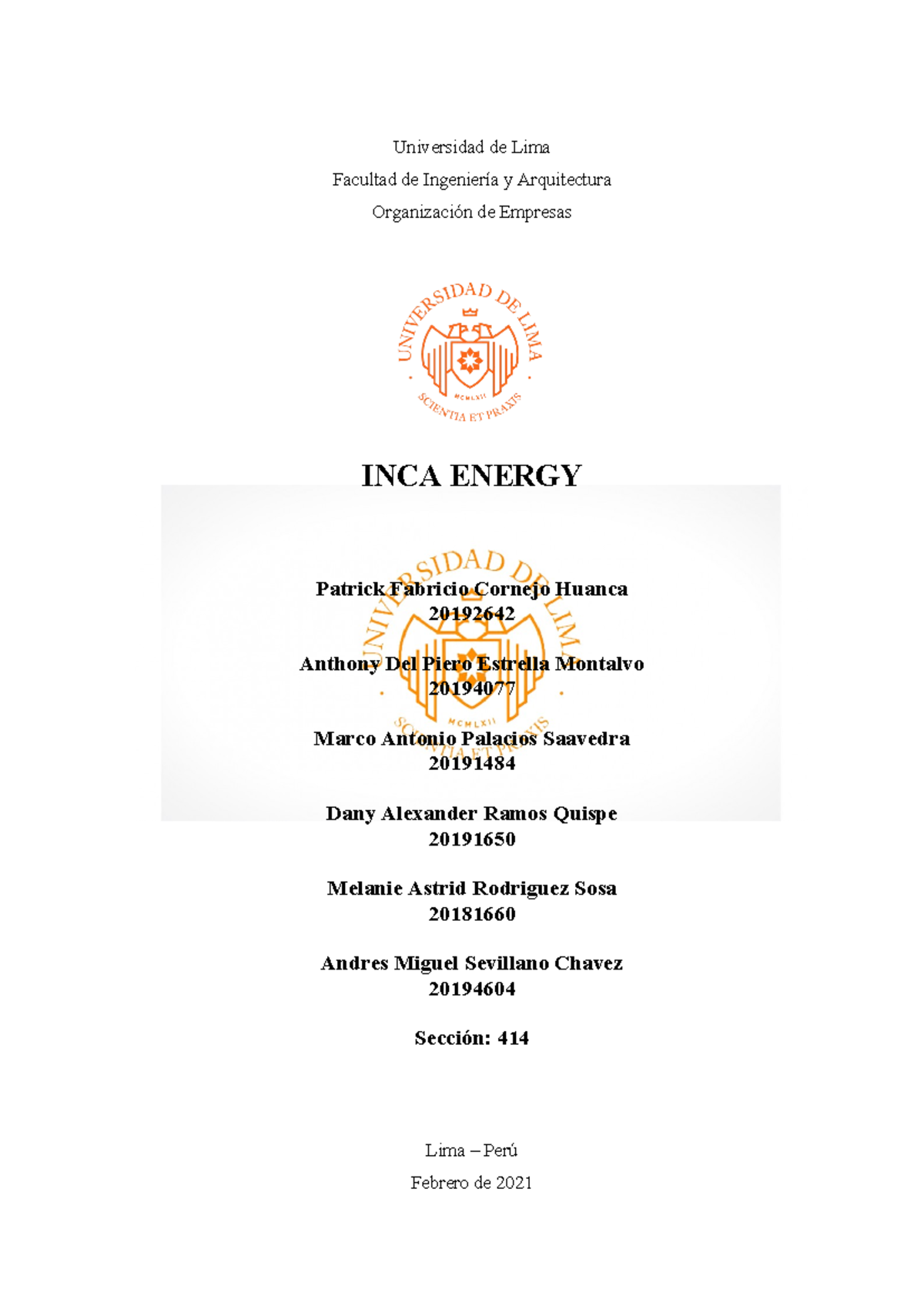 Inca Energy - Universidad de Lima Facultad de Ingeniería y Arquitectura ...