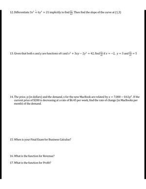 Business Calculus Test 1 (MA 1613) - MA 1613 - Mississippi State - Studocu