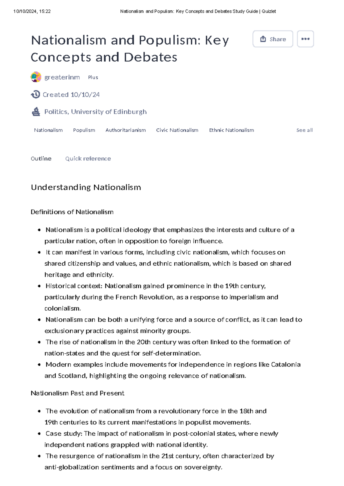 Nationalism and Populism Key Concepts and Debates Study Guide Quizlet ...