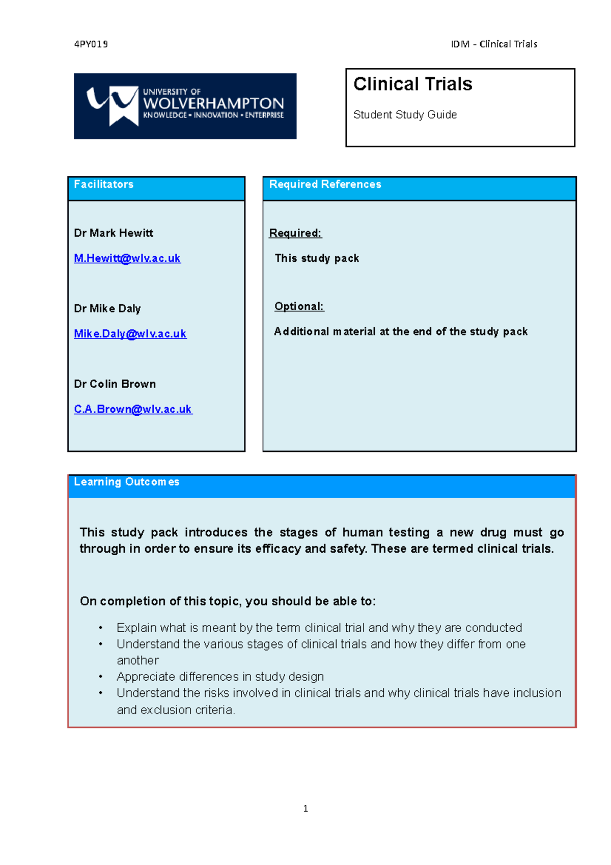 4PY019 Clinical Trials Study Pack (2020) - Facilitators Required ...