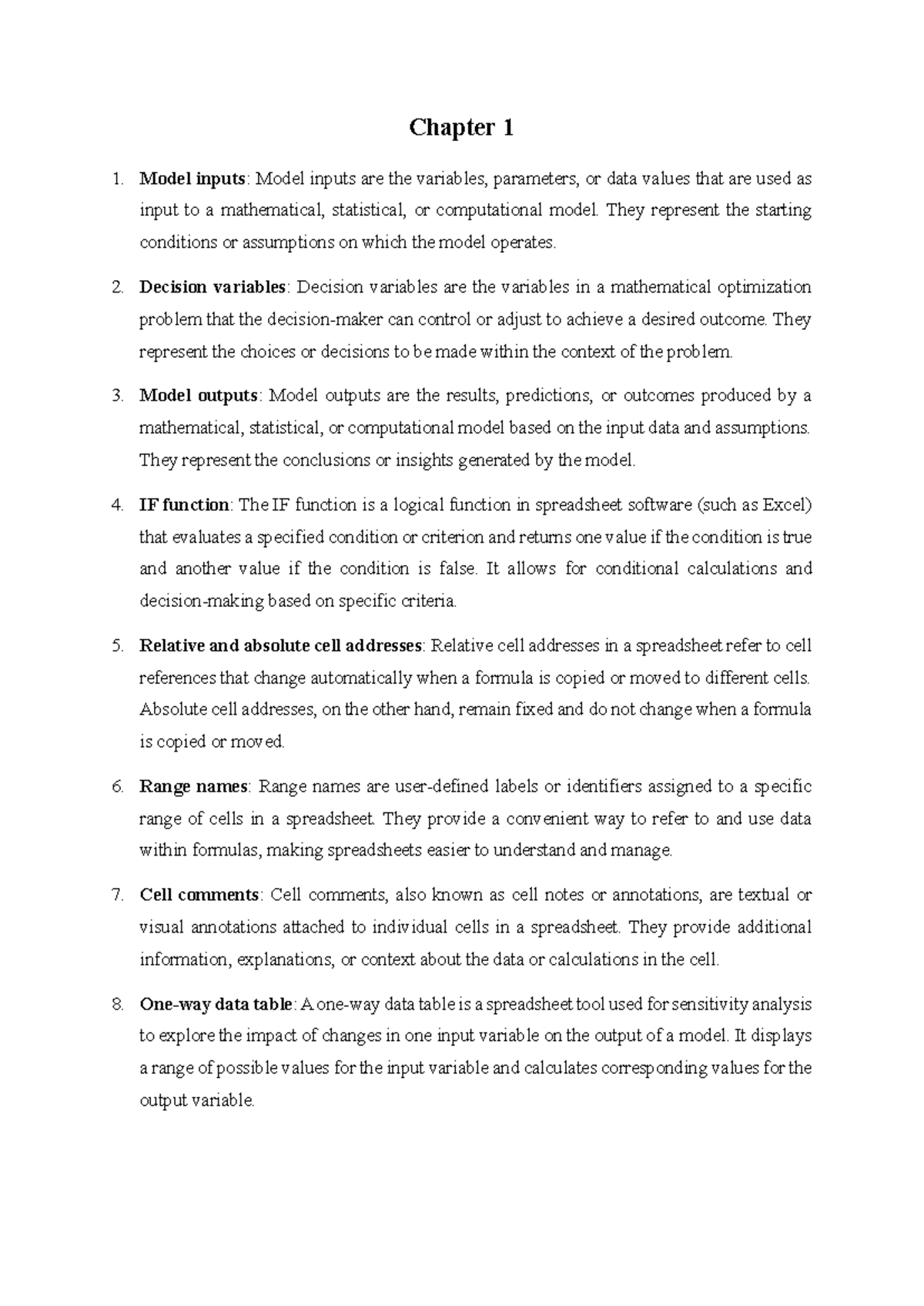 Big Data Assignment - Chapter 1 Model inputs: Model inputs are the variables, parameters, or ...