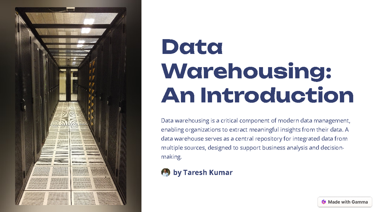 Data Warehousing An Introduction - Data Warehousing: An Introduction Data warehousing is a ...