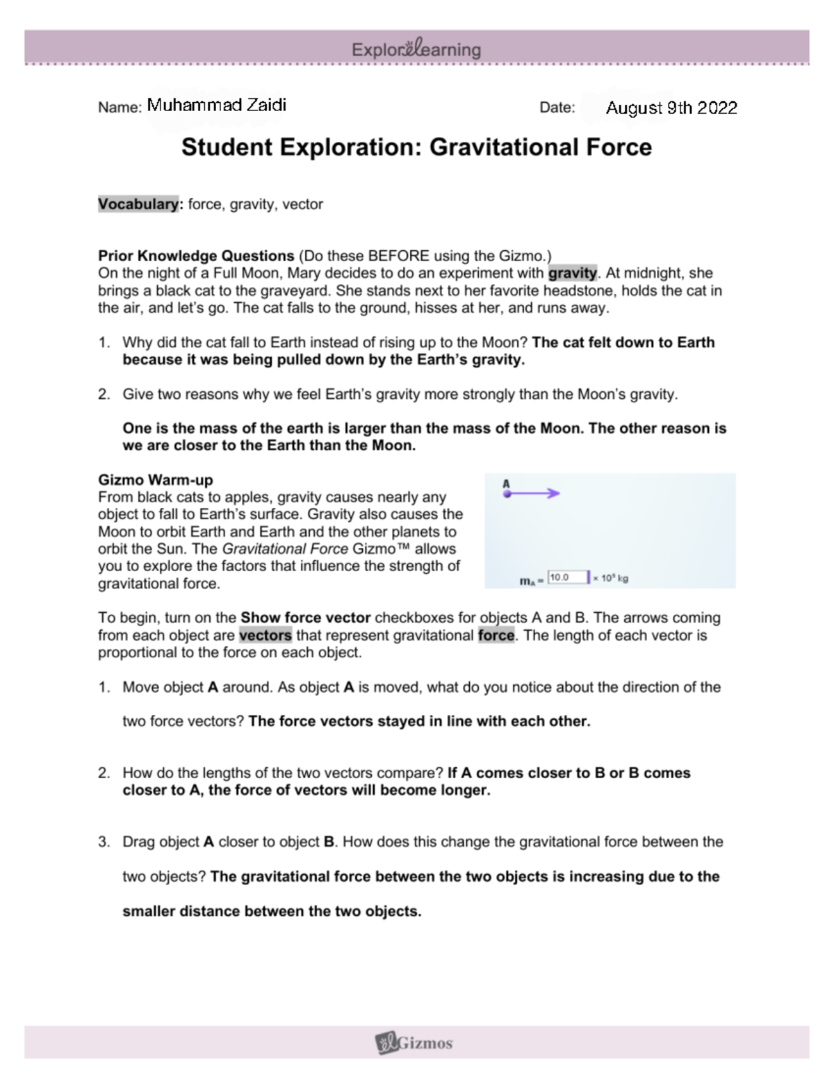 Gravitational Force SE - PCS 211 - Muhammad Zaidi August 9th 2022 ...