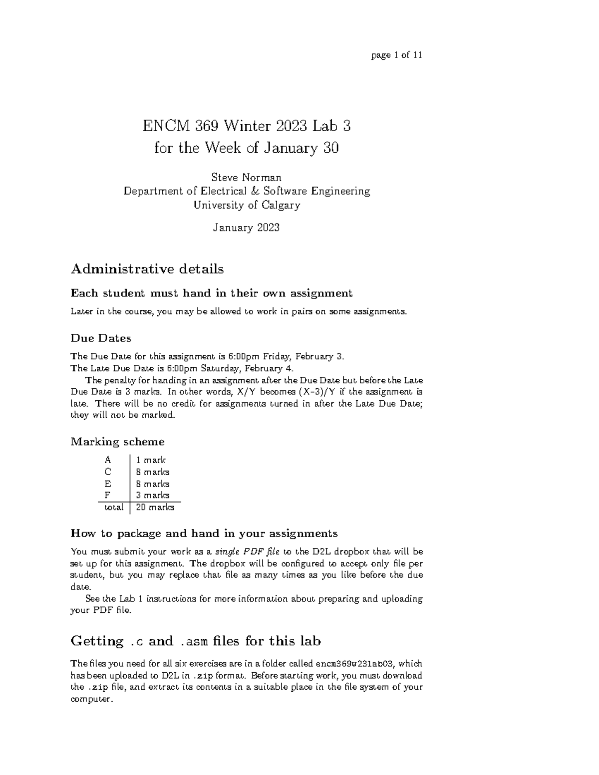 ENCM 369 W23 Lab 3 Instructions - ENCM 369 - UCalgary - Studocu