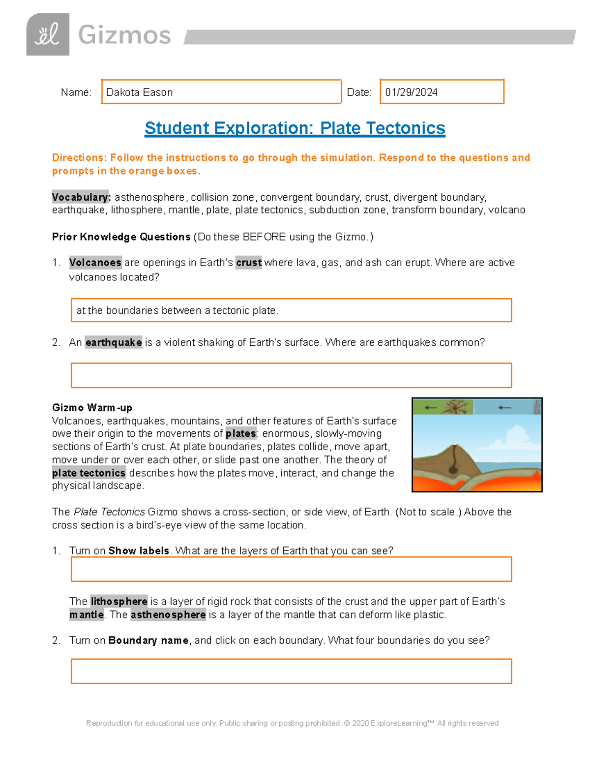 Dakota Eason - Plate Tectonics SE - Name: Dakota Eason Date: 01/29 ...