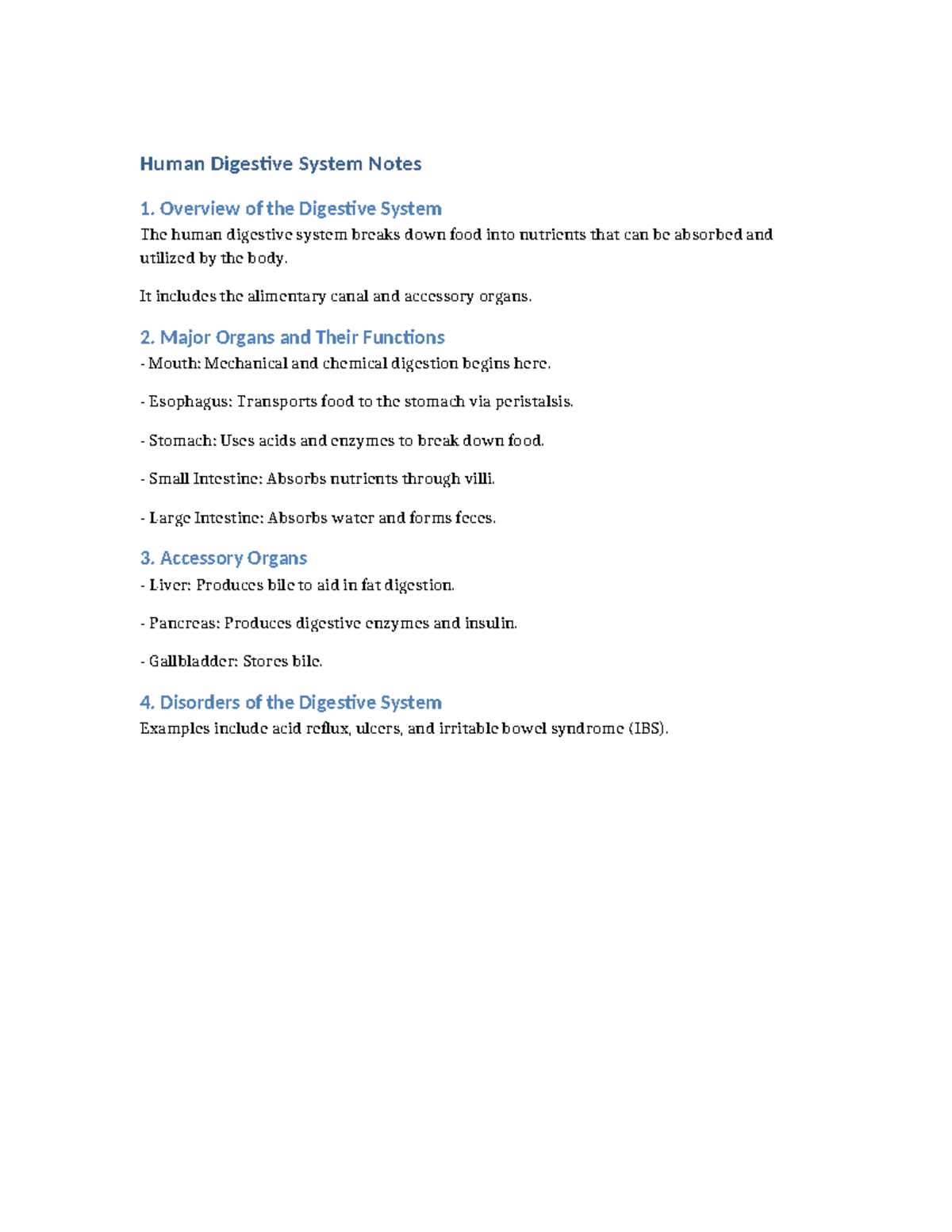 Digestive System Notes - Overview of the Digestive System The human ...