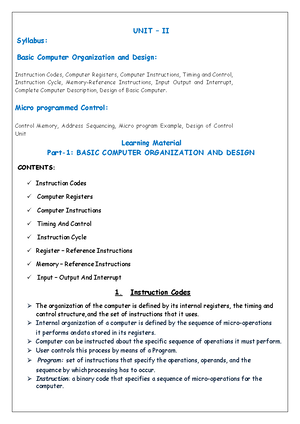 CO UNIT 1 1 - Computer organisation - 1 I Year – II-Semester CSE UNIT – I Digital Computers and ...