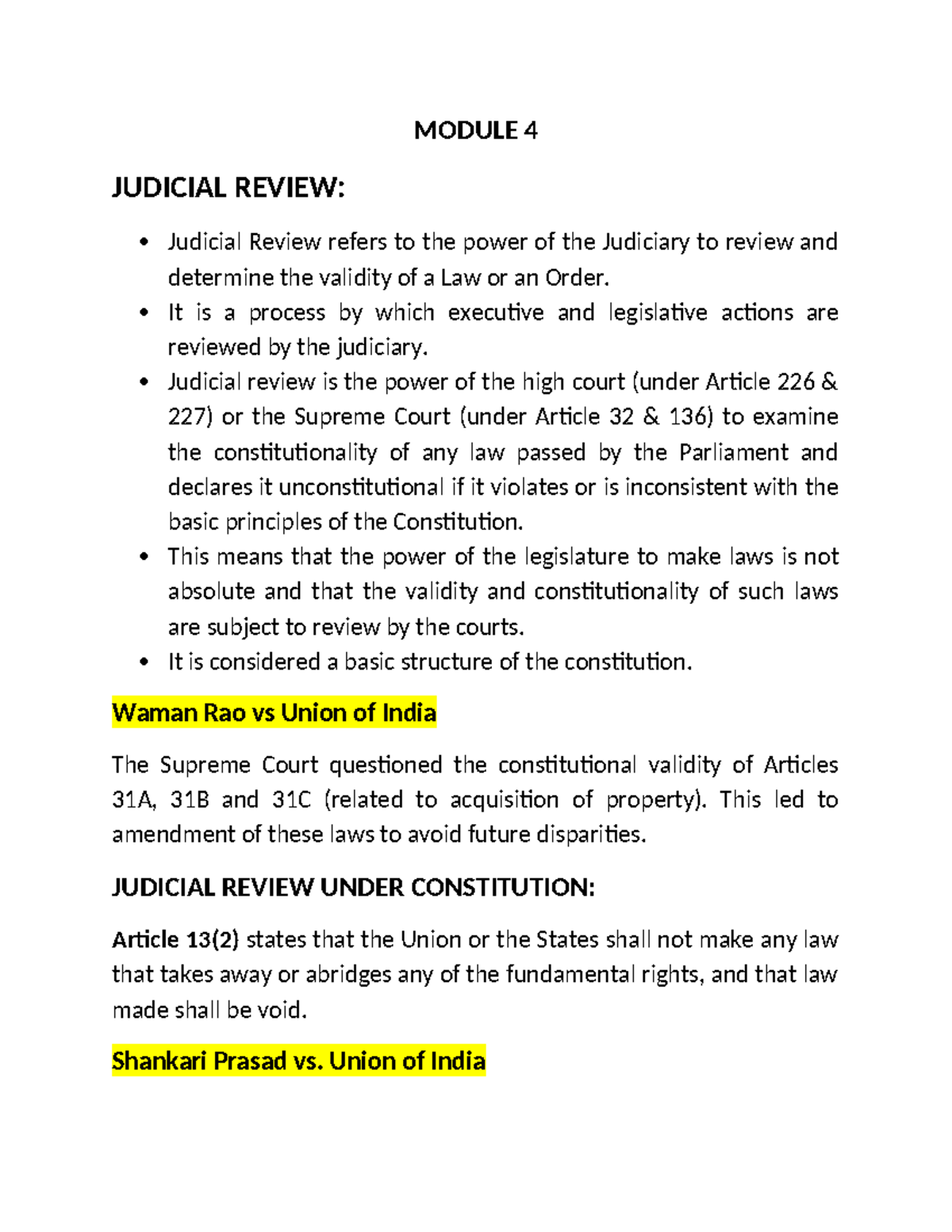Admin Law Module 4 - MODULE 4 JUDICIAL REVIEW: Judicial Review refers ...
