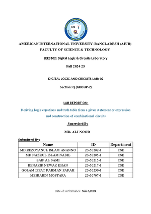 Lab-04 Group-5 - lab report - For faculty use only: Total Marks: Marks ...
