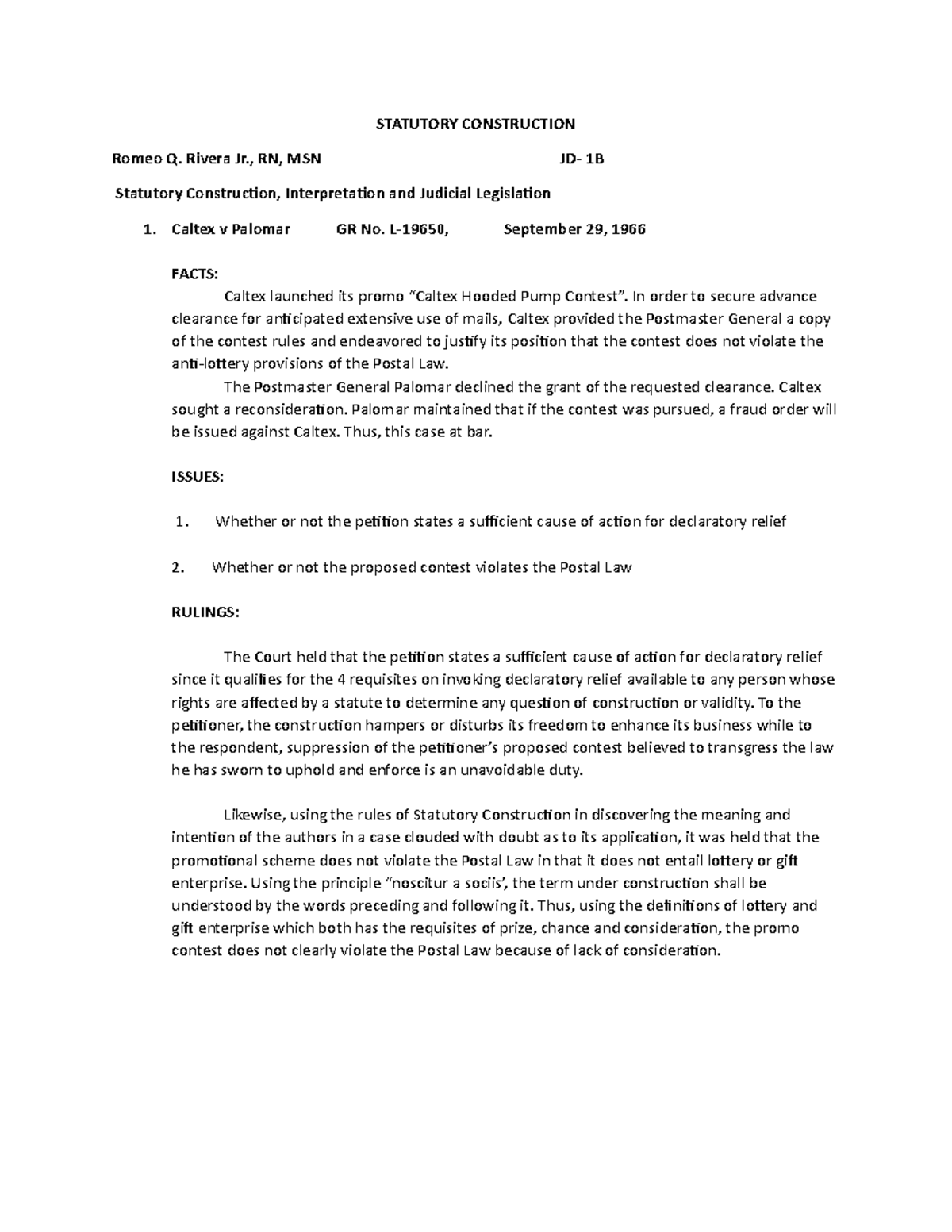 Stat Con List of Cases to digest - STATUTORY CONSTRUCTION Romeo Q ...