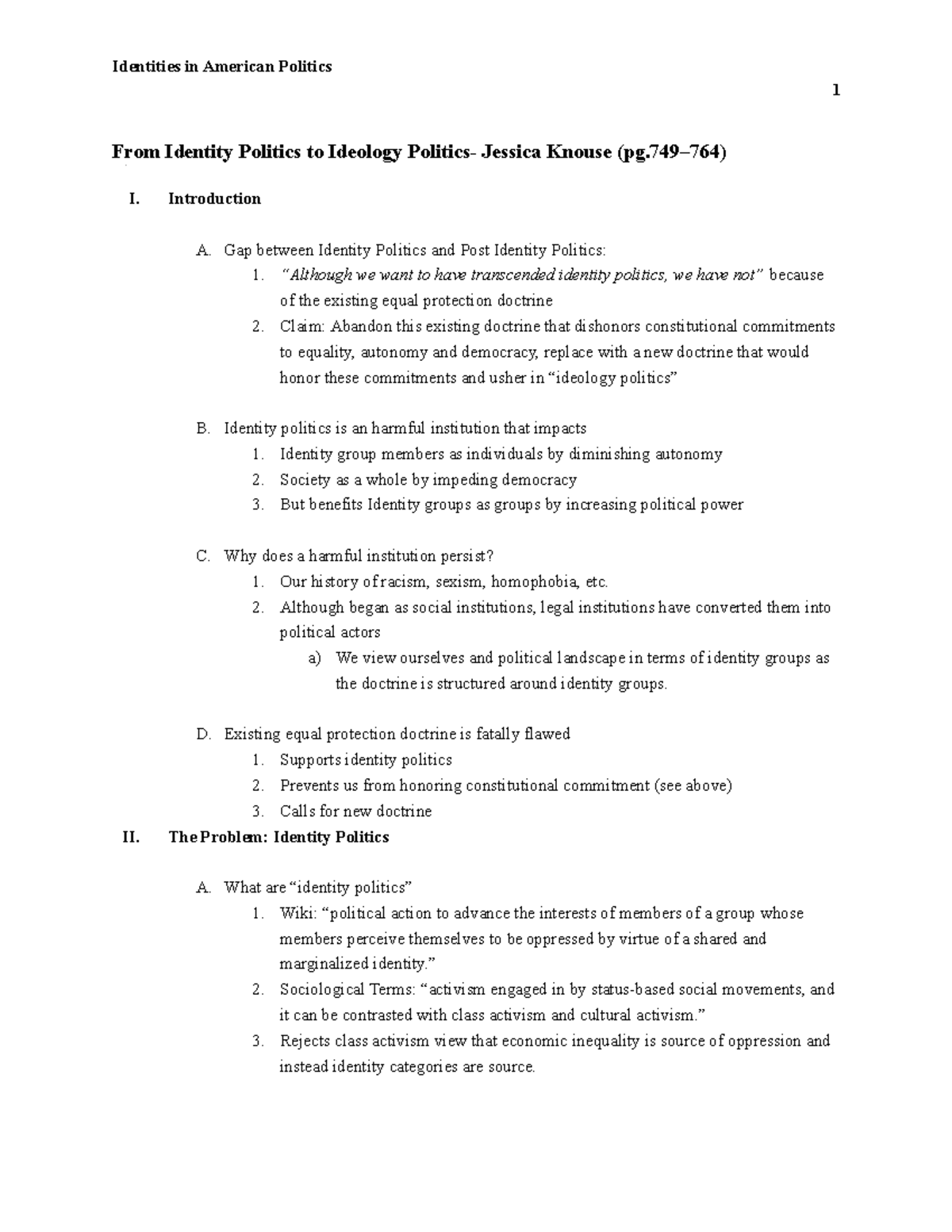 Identity Politics - Introduction A. Gap between Identity Politics and ...